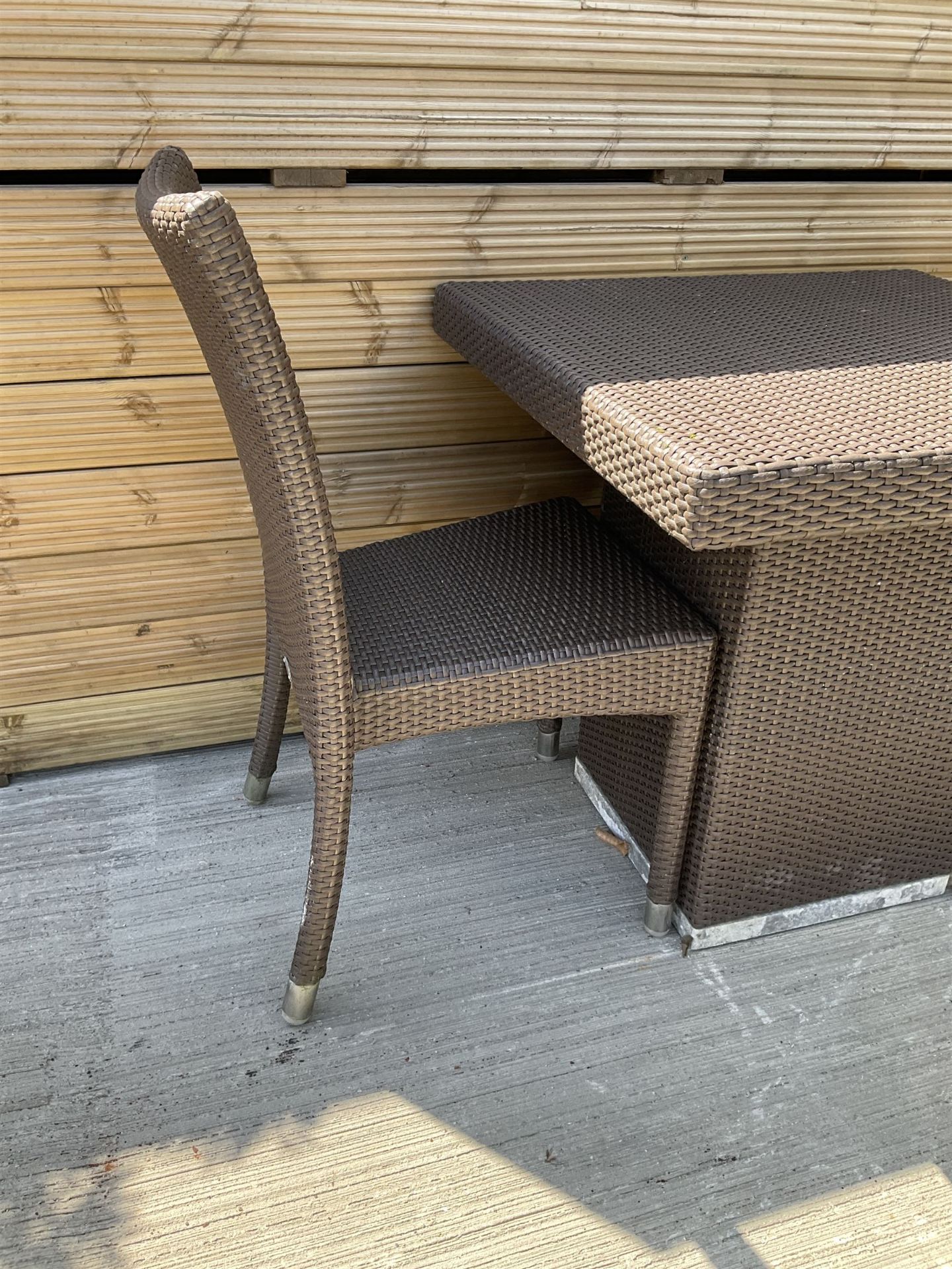 4 x Skyline Design square rattan garden table and two chairs (maroon ...