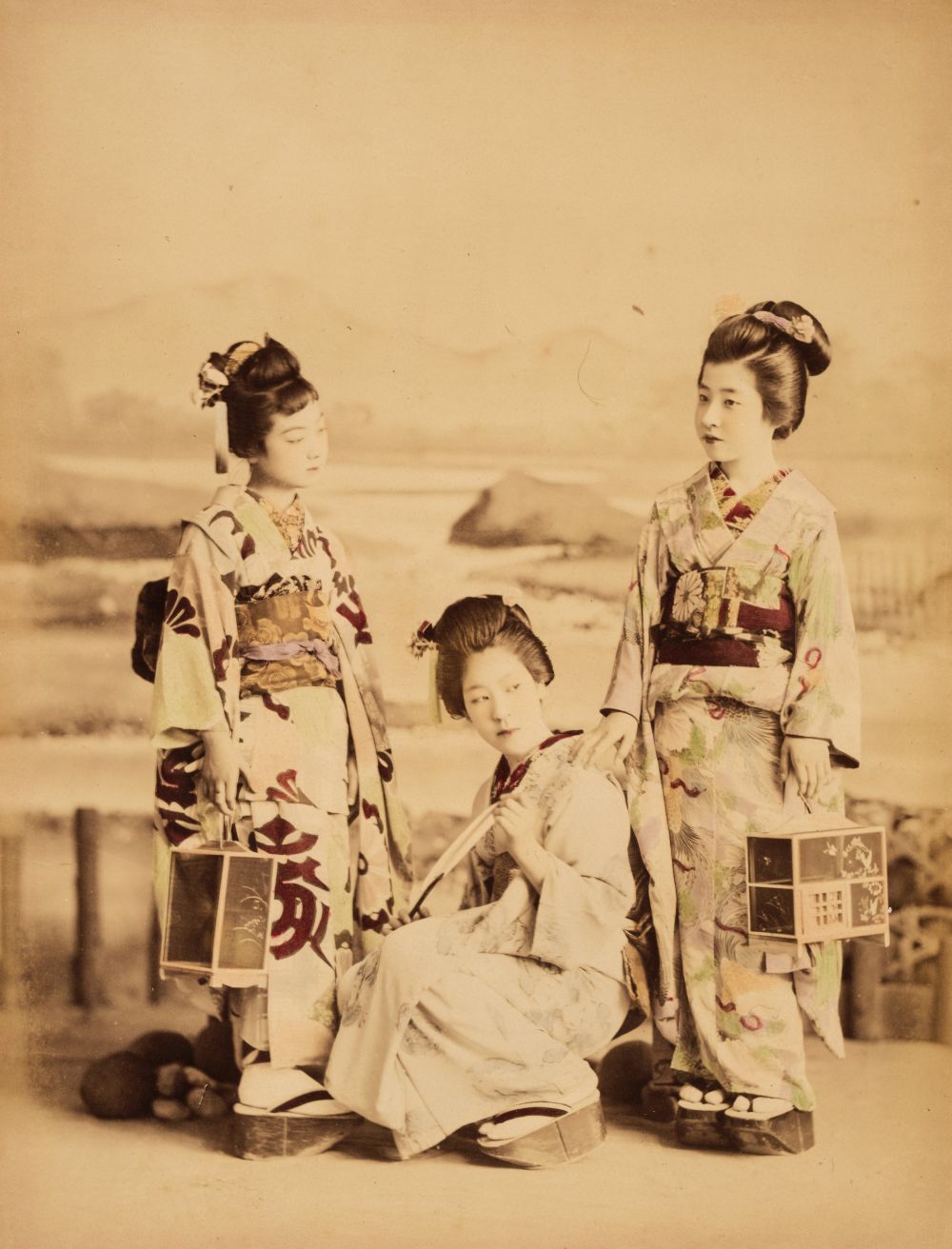 * Japan. A group of 3 Japanese girls in traditional dress, c. 1880 ...