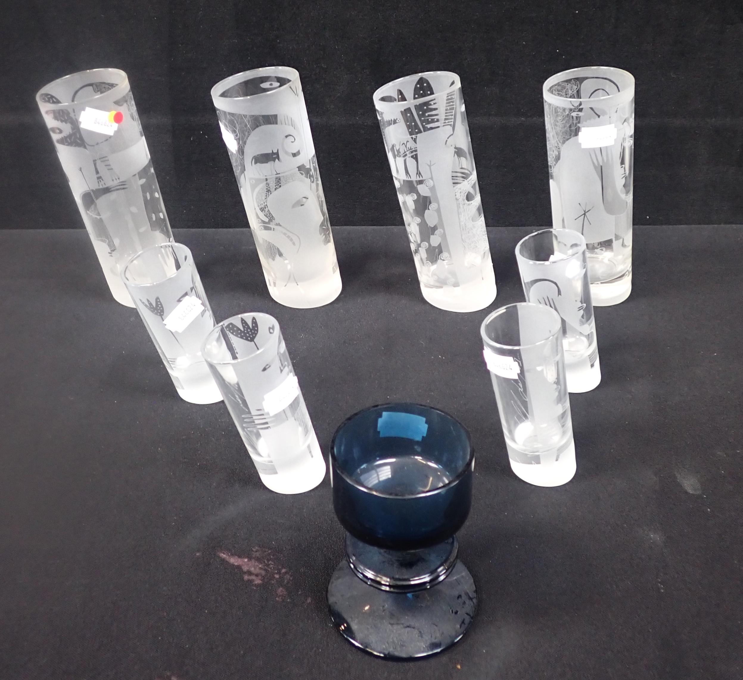 A WEDGWOOD STENNETT WILSON GLASS CANDLEHOLDER with a set of modern ...