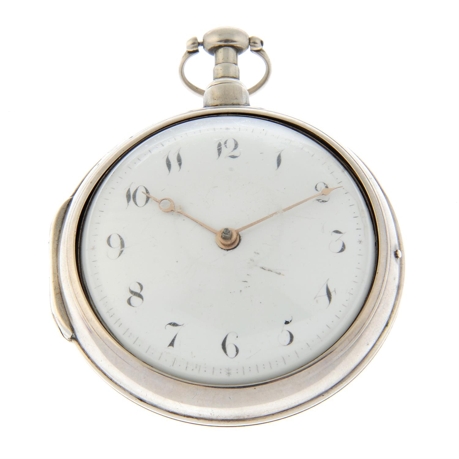 A pair case pocket watch. Silver cases with engraving to the back of ...