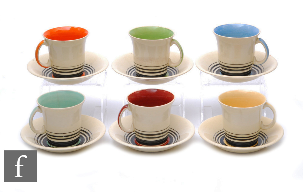 Susie Cooper - A group of six Tango Kestrel shape tea cups and saucers ...