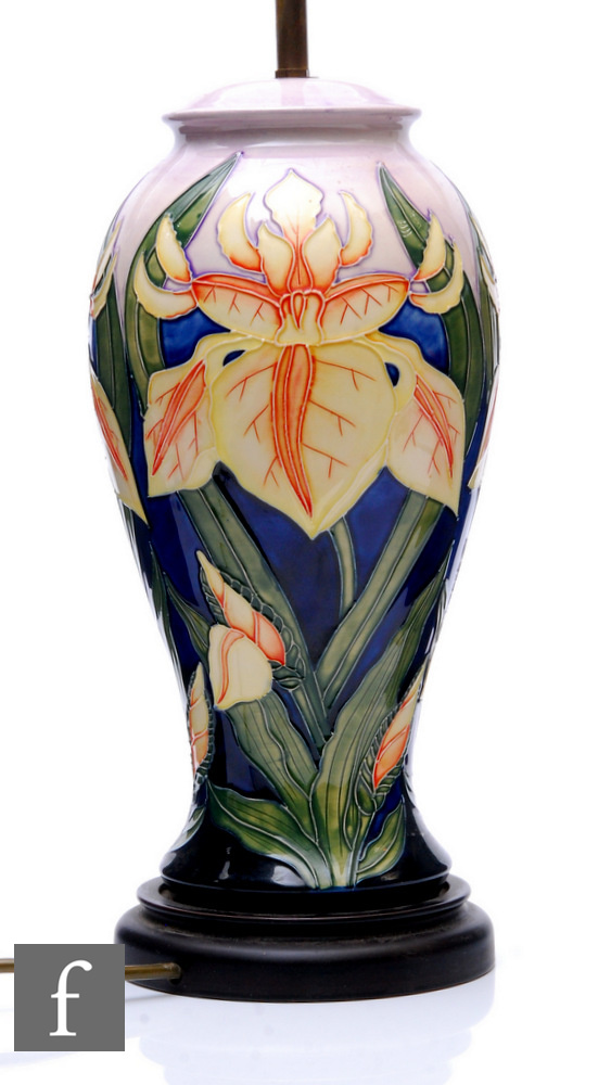 A large Moorcroft Pottery table lamp of baluster form, decorated in the ...