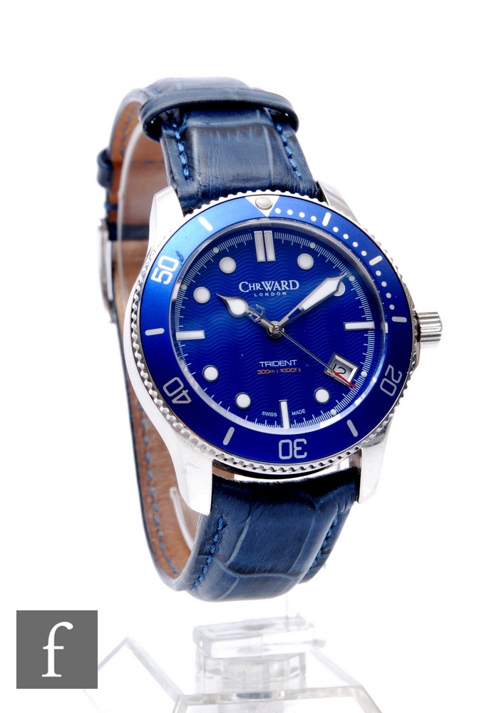 A Christopher Ward quartz Trident wrist watch, white batons and date ...