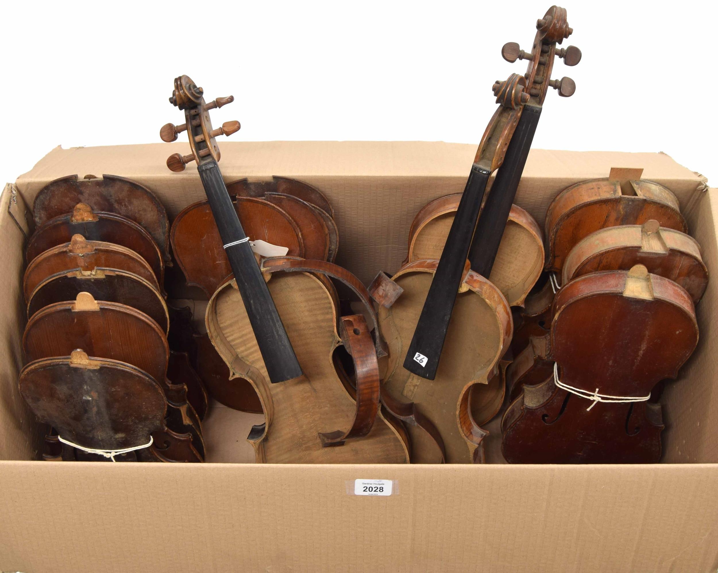Interesting collection of incomplete old violins in need of restoration ...