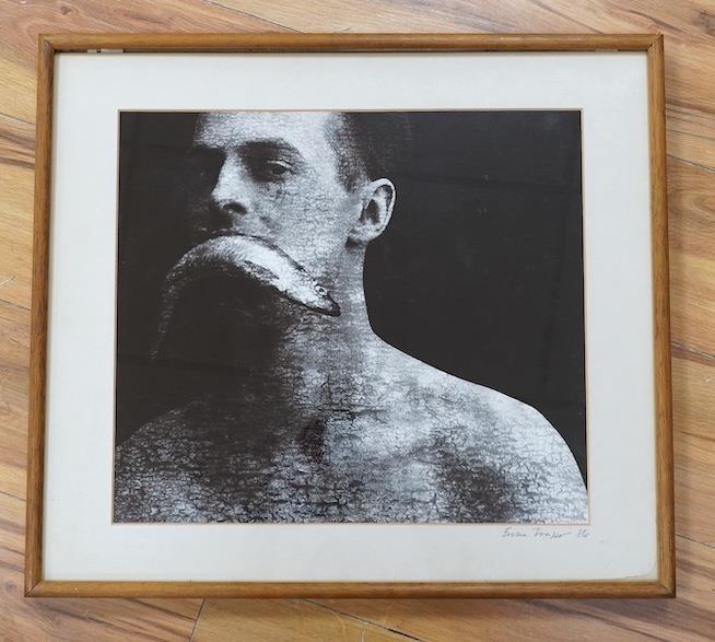 Ewan Fraser (20th.C), photographic print, Man with fish, signed and ...