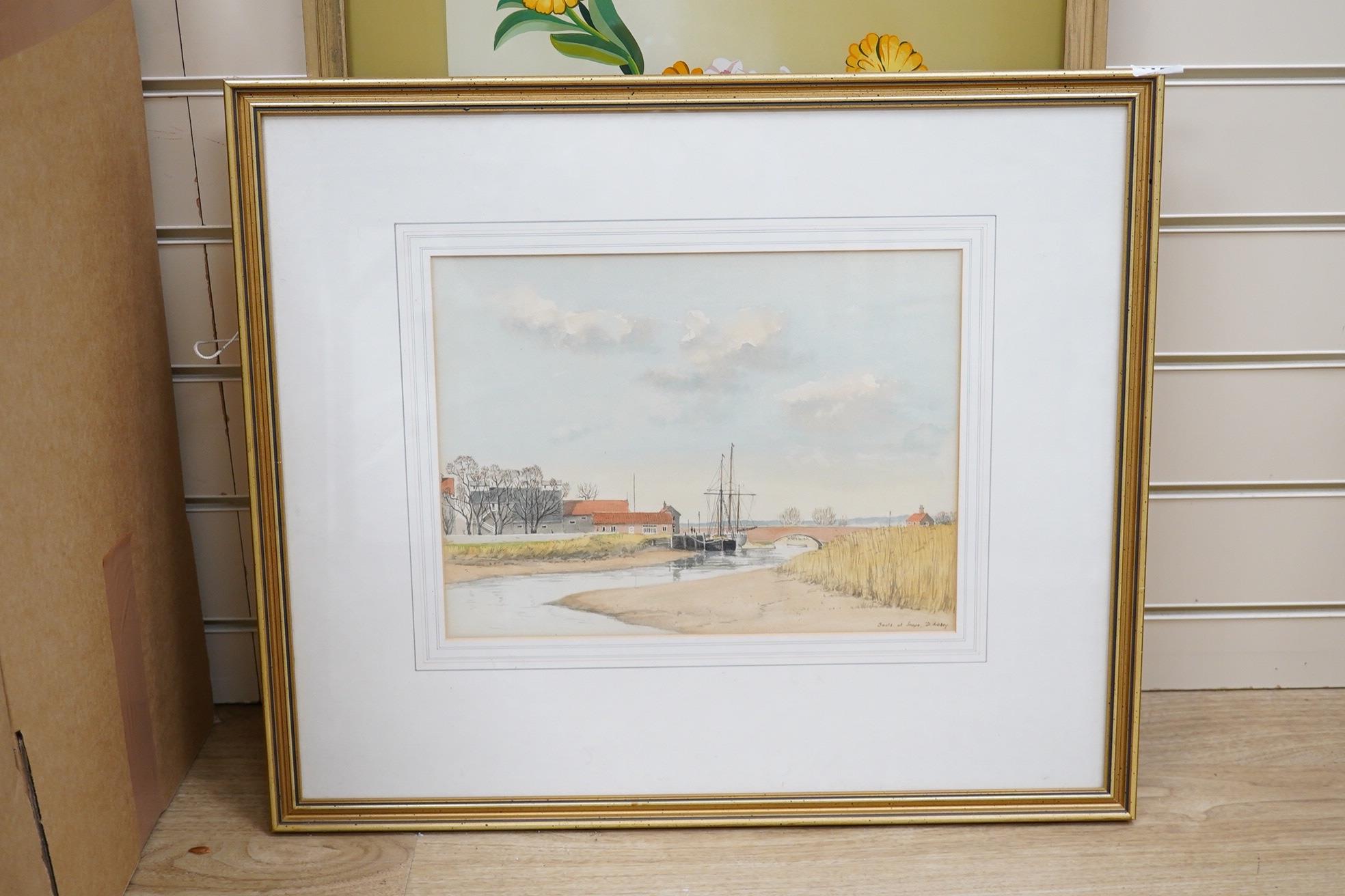 David Addey (b.1933), watercolour, ‘Boats at Snape’, signed and dated ...