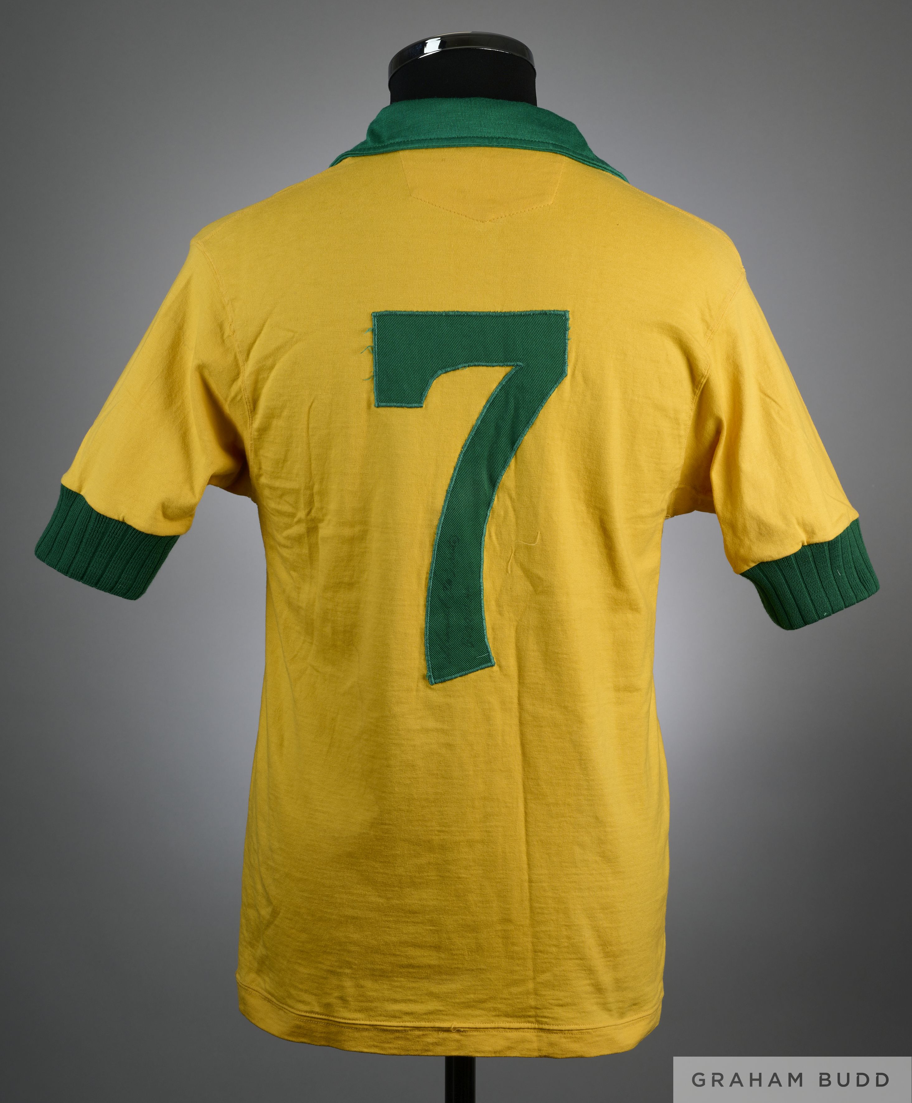 Garrincha yellow and green Brazil match worn short-sleeved shirt, 1963 ...