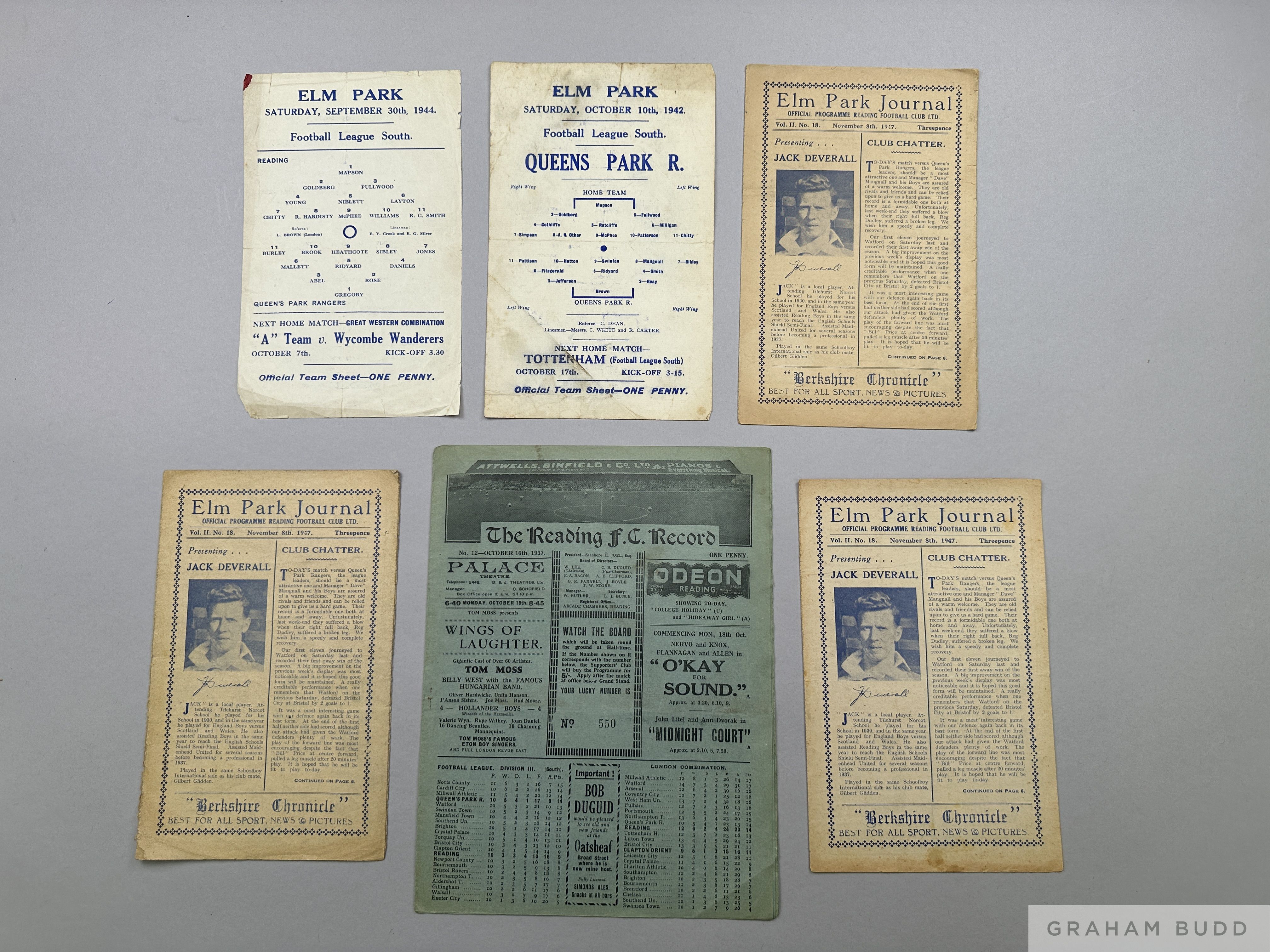 Six Reading v. Queen's Park Rangers match programmes comprising 16th ...