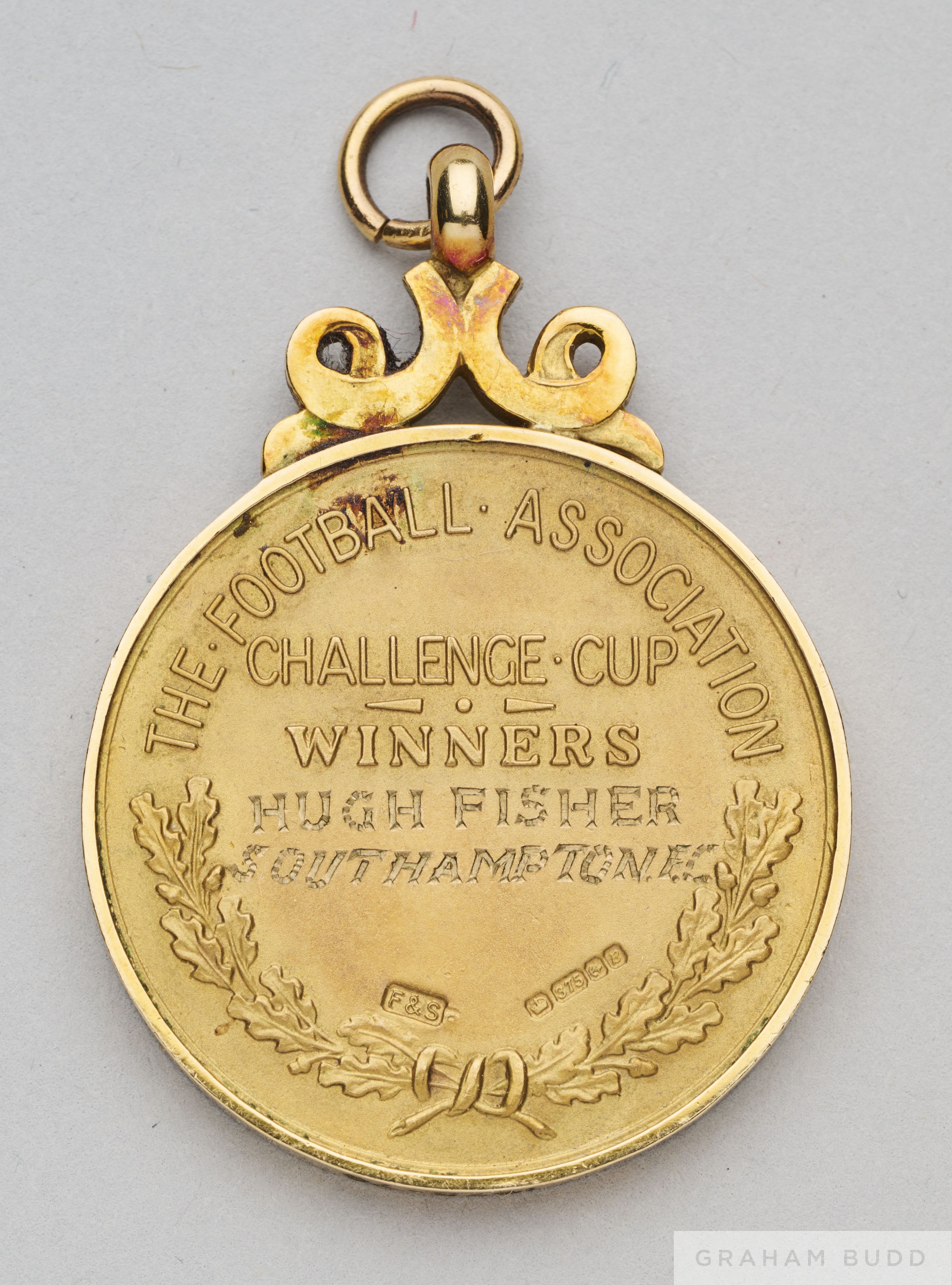 Hugh Fisher 9ct gold 1976 Southampton F.A.Cup Winners medal the reverse ...