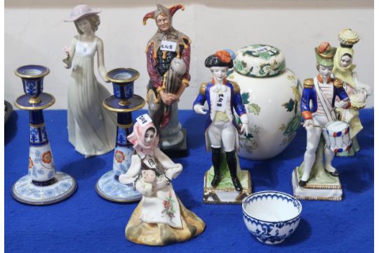 Assorted figures including a Doulton Jester, a pair of Macintyre ...