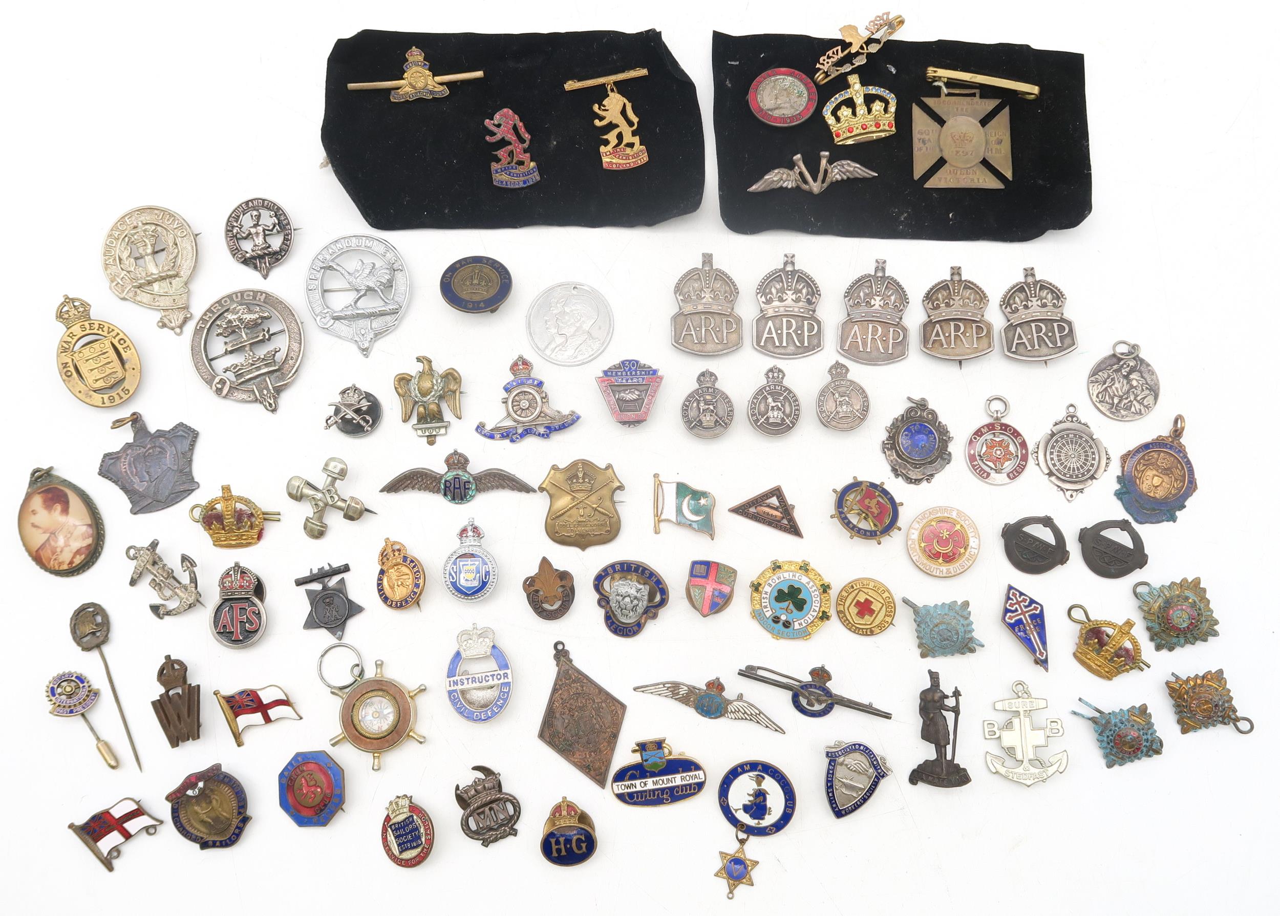 A mixed collection of military and civilian badges, to include five ...