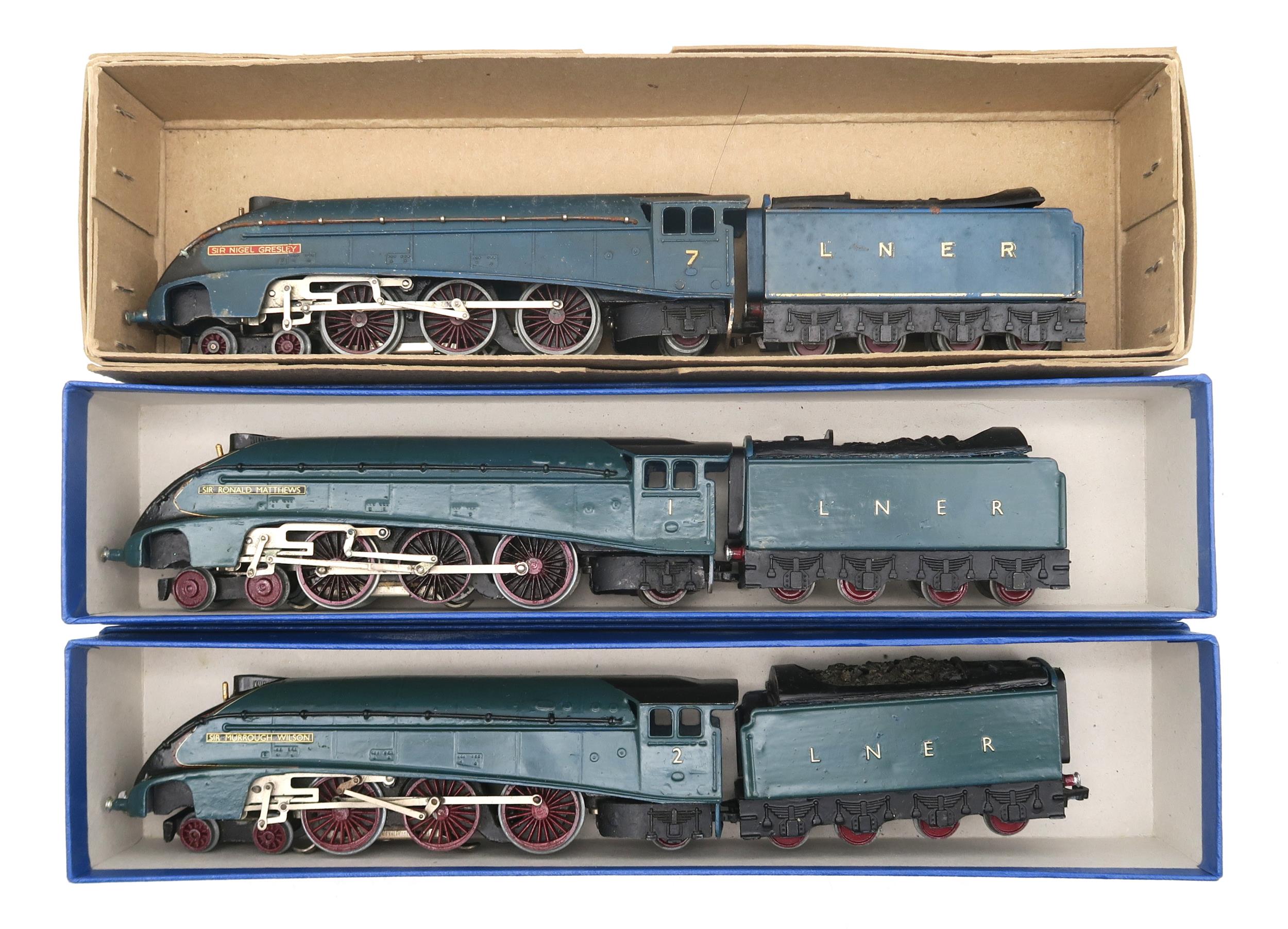 Six 00-gauge 4-6-2 locomotives and eight-wheel tenders in green British ...