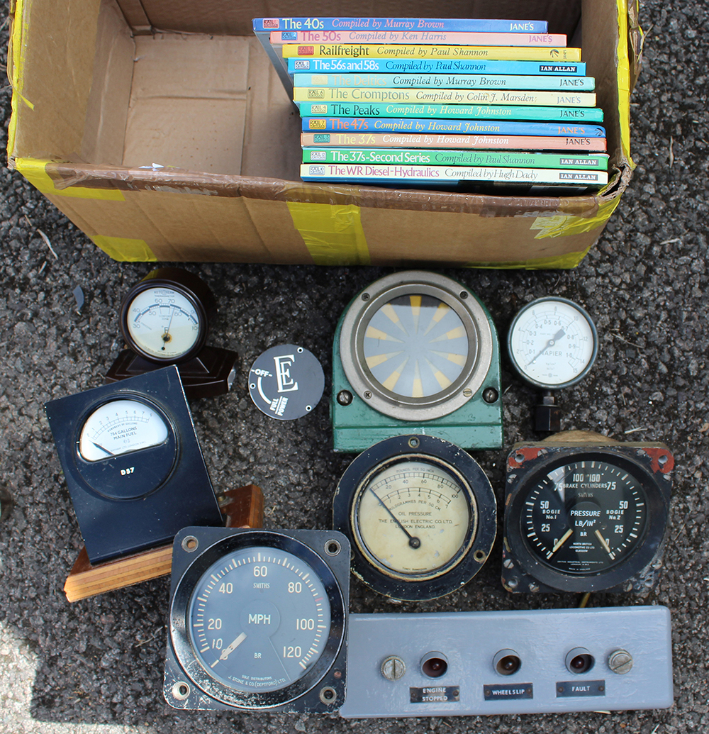 A selection of Diesel Loco Cab and other Gauges including a Speedometer ...