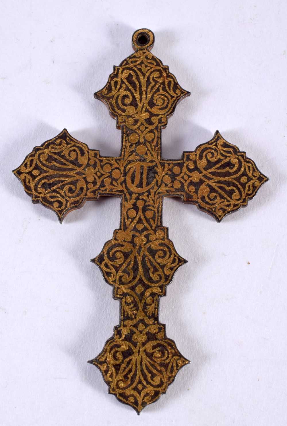 A RARE 18TH/19TH CENTURY MIDDLE EASTERN GOLD INLAID IRON COPTIC CROSS ...