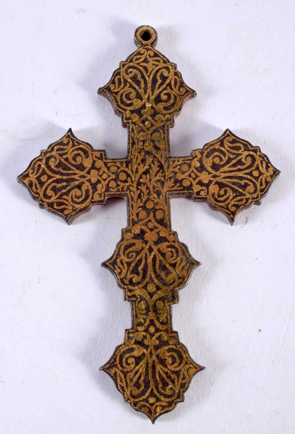 A RARE 18TH/19TH CENTURY MIDDLE EASTERN GOLD INLAID IRON COPTIC CROSS ...