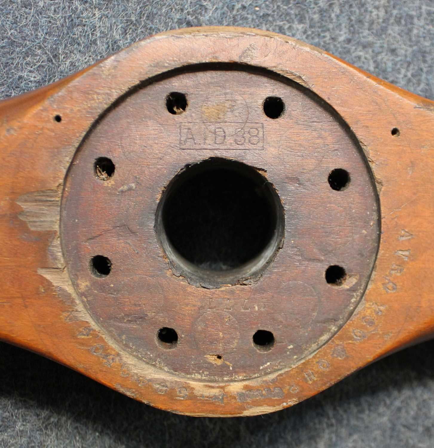 An early 20th century Avro 504 wooden two-blade propeller indistinctly ...