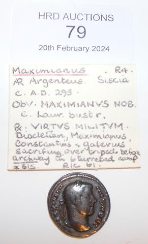 A Roman Empire silver Argenteus coin of Maximianus - Siscia Mint (circa ...