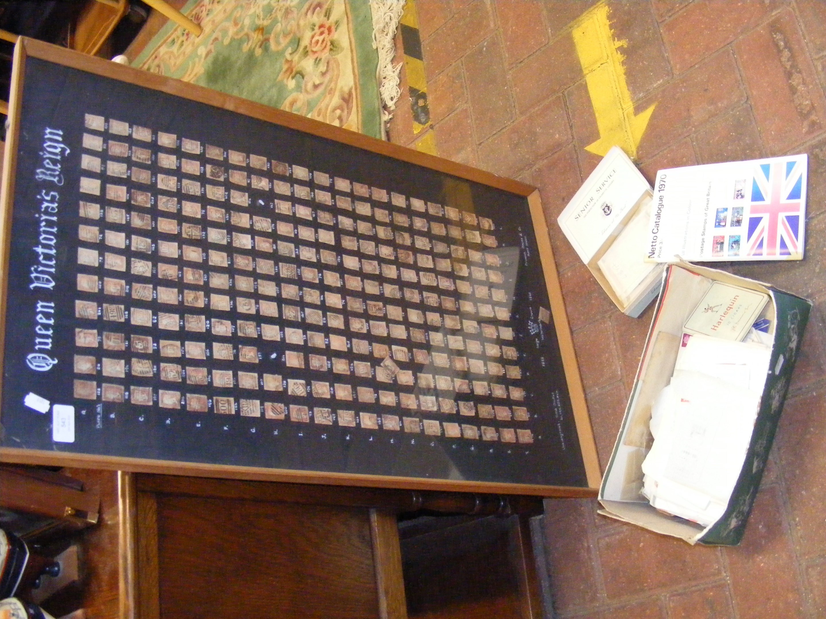 A collection of antique Penny Red stamps - framed and glazed, together ...