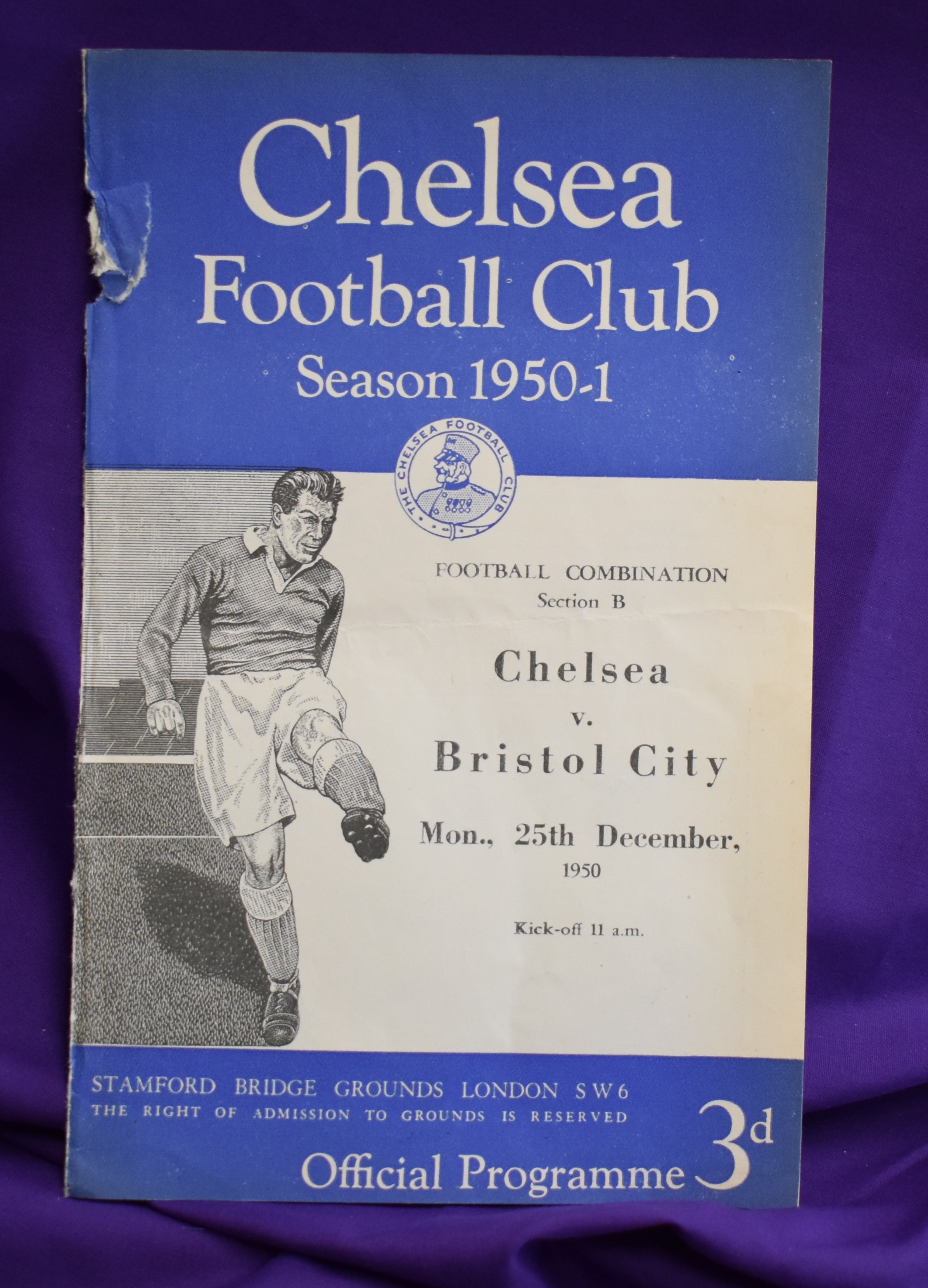 Chelsea Reserves v Bristol City Reserves 25th December 1950. 4 Page ...