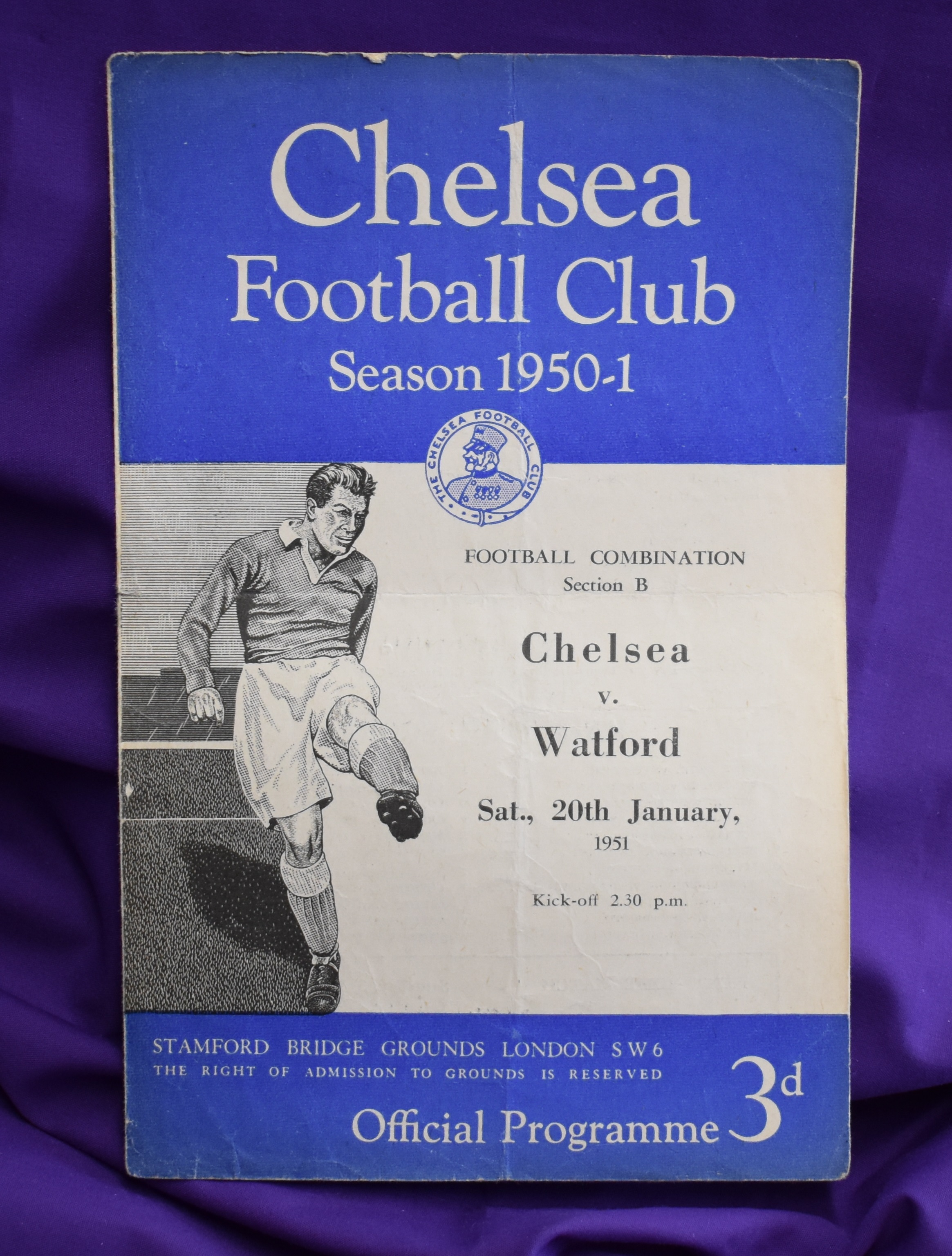 Chelsea Reserves v Watford Reserves 20th January 1951. 4 Page programme ...