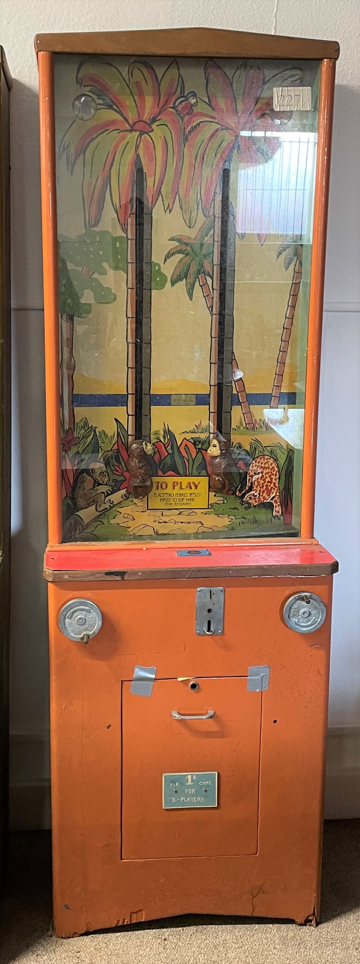 Monkey climbing penny in the slot arcade game by R Wright & Son of ...