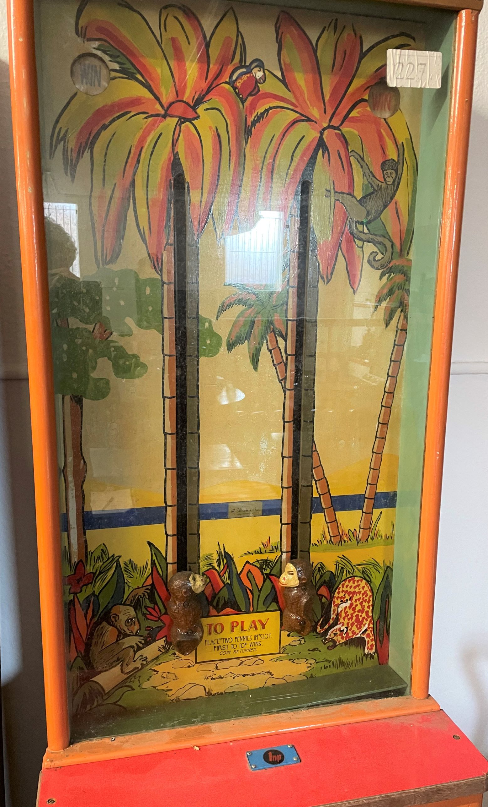 Monkey climbing penny in the slot arcade game by R Wright & Son of ...