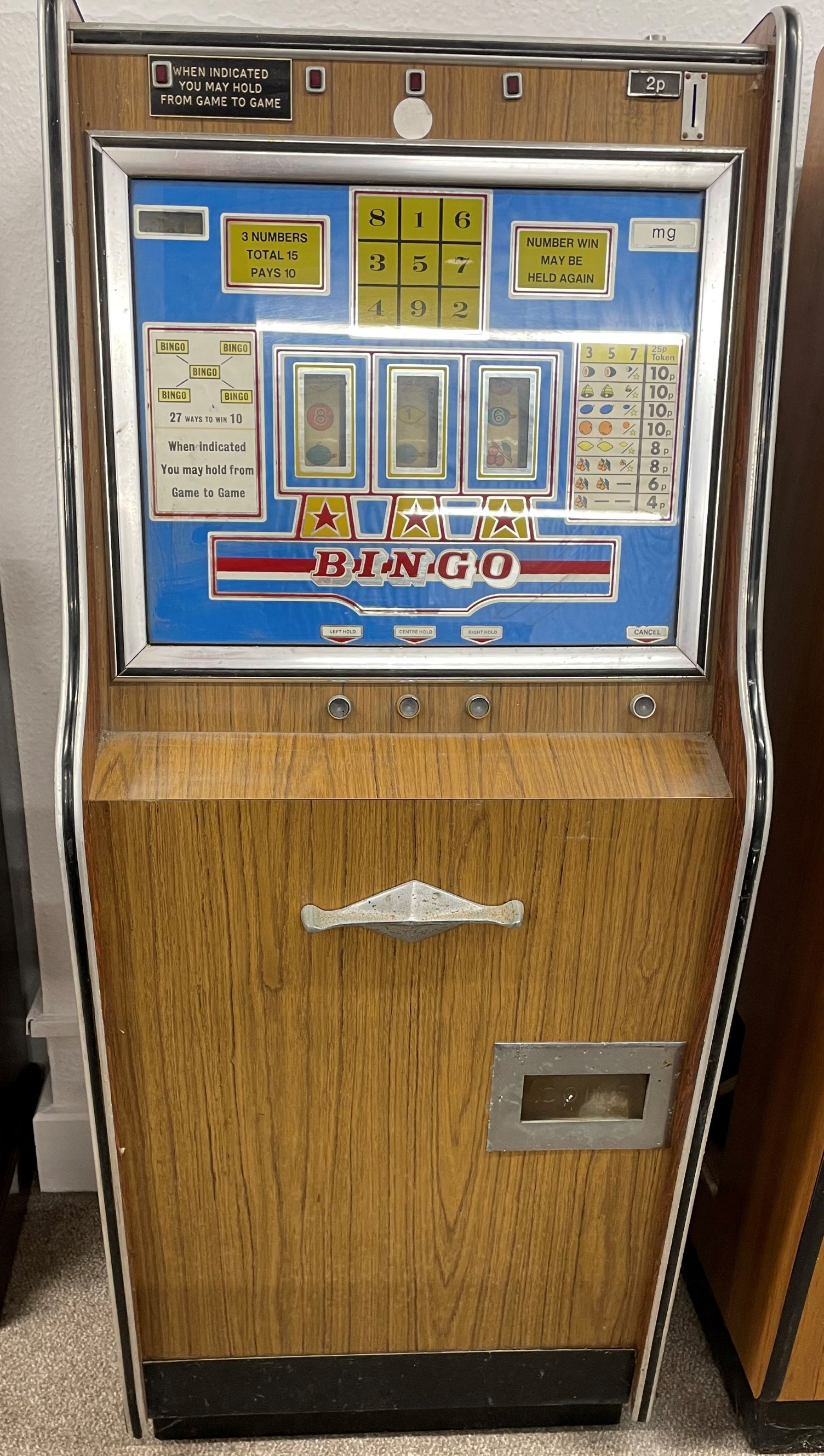 1960's two pence 'Bingo' fruit machine by MG for repair