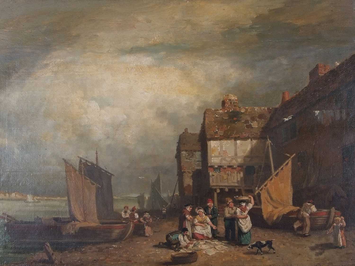Circle of John Crome (1768-1821), Fisherfolk at the River Yare, oil on ...