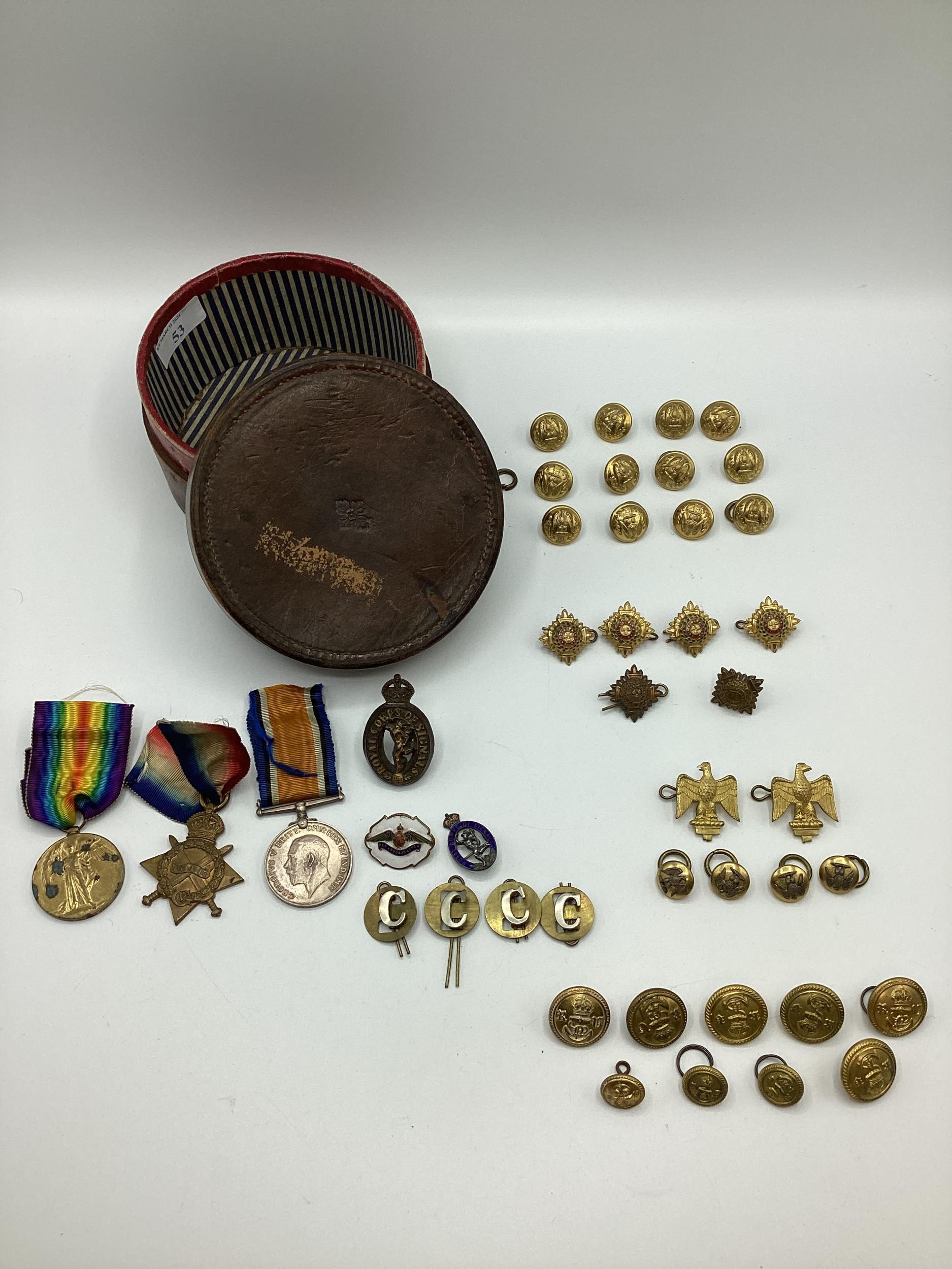 Collection of militaria to include three WW1 medals, to s-7671 t .cpl B ...