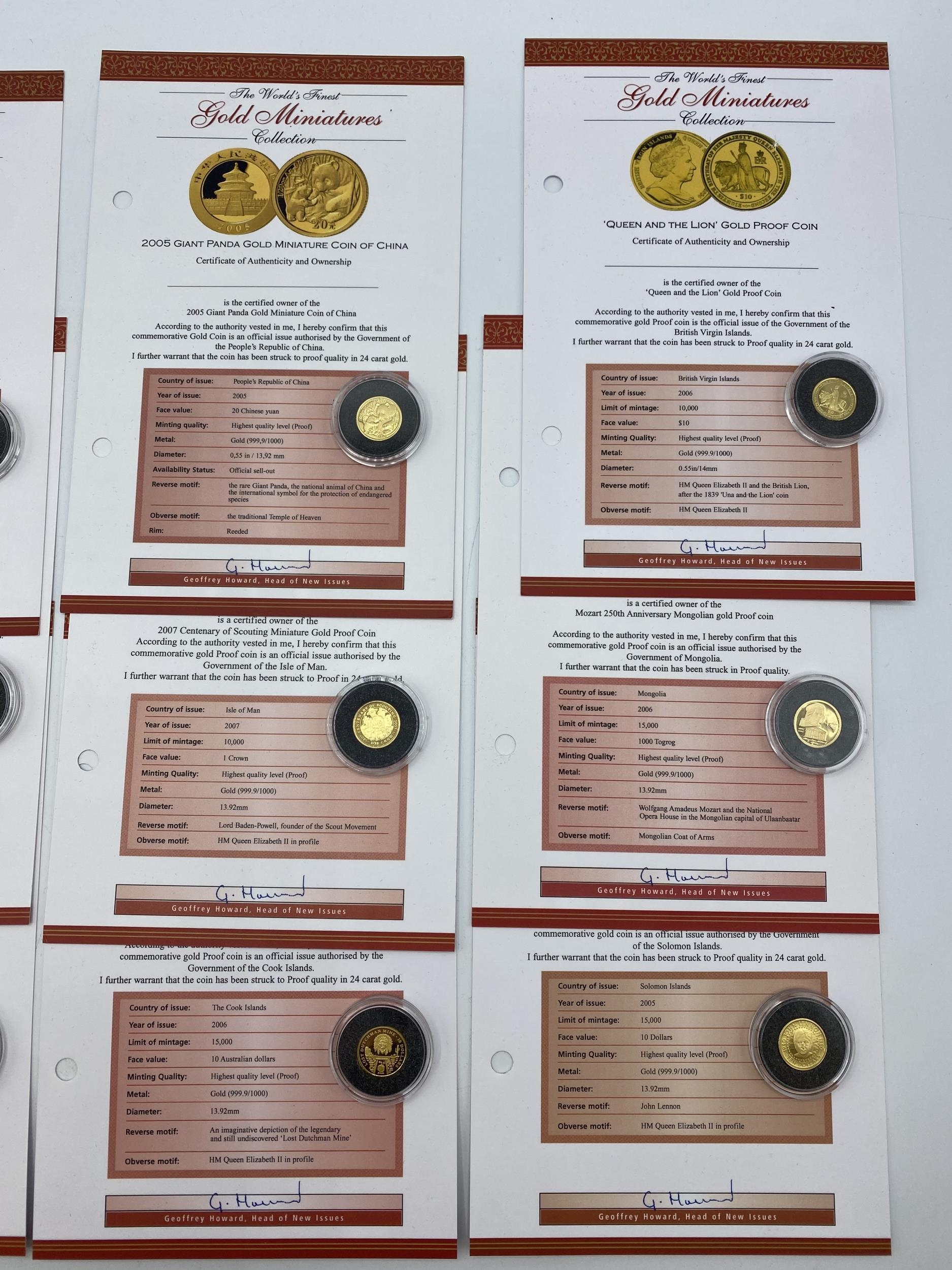 A collection of gold proof miniature coins in Perspex cases with ...
