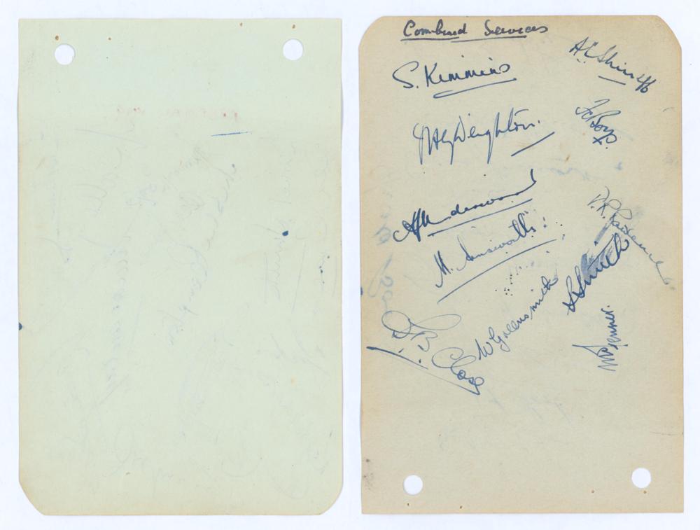 Arsenal F.C. 1949. Album page signed in blue ink by fourteen members of ...