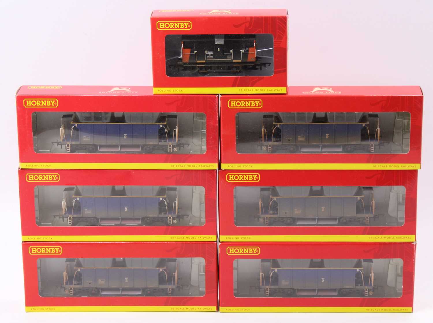 Six Hornby R6287F Transrail YGB Seacow wagons, weathered; one R6457 ...