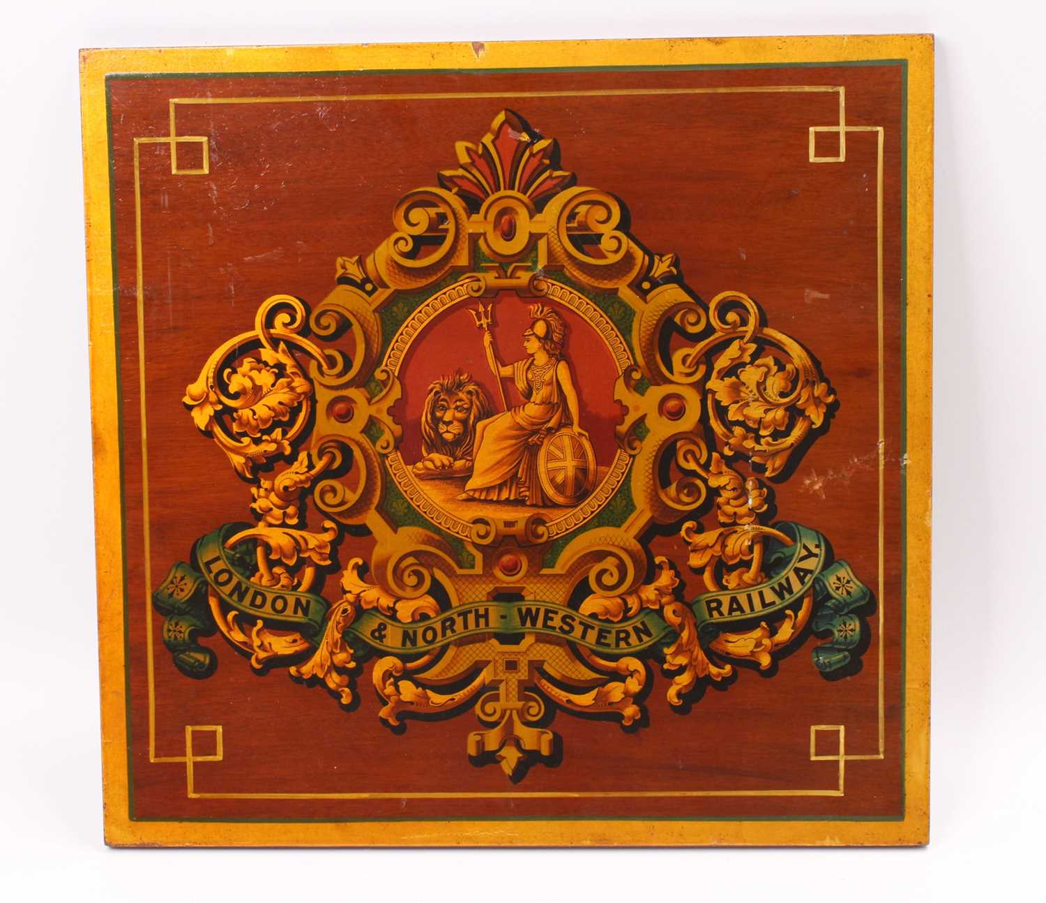 A circa 1920s London and North Western Railway (LNWR) coat of arms hand ...