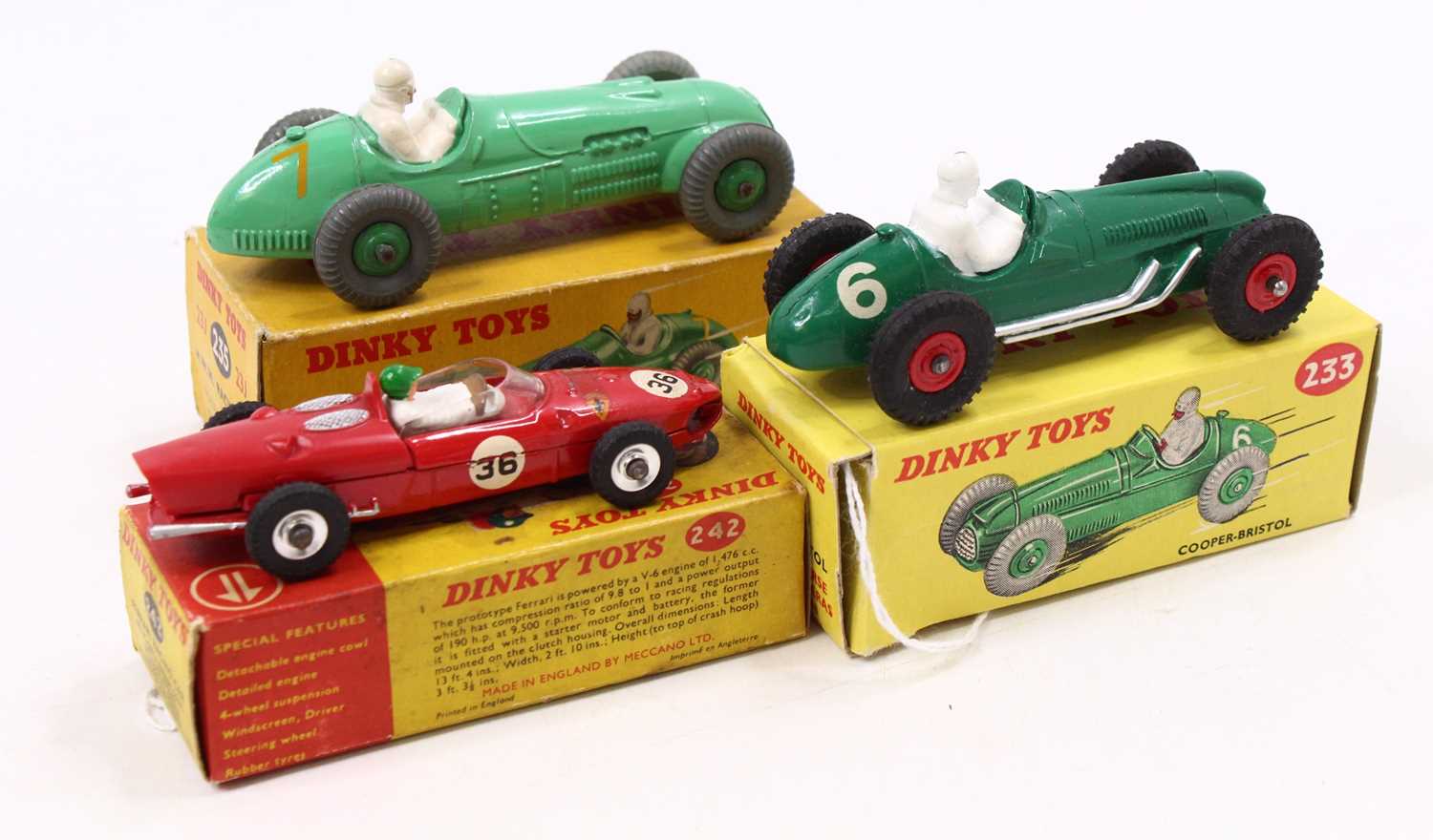 A Dinky Toys group of three to include Dinky 233 Cooper Bristol Racing ...