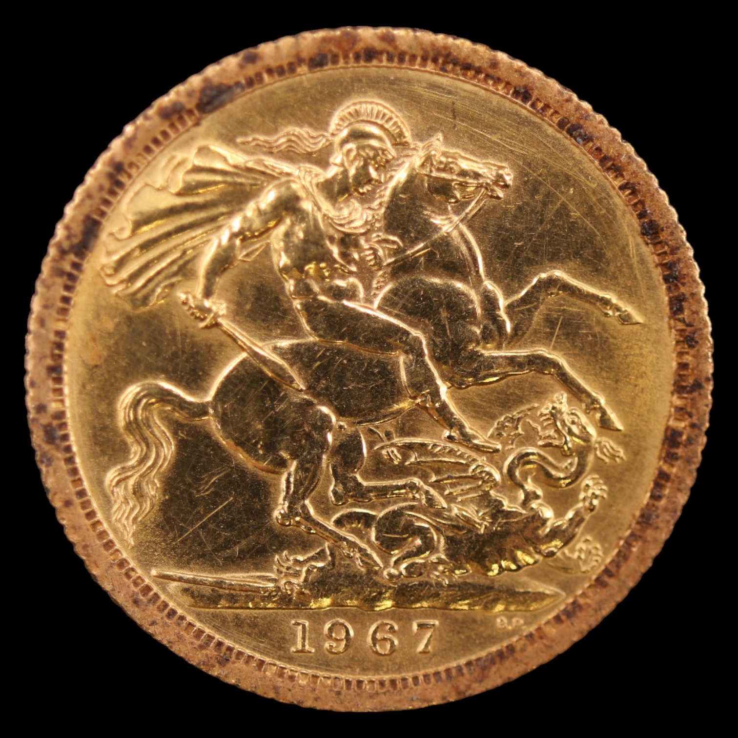 A 1967 gold sovereign coin