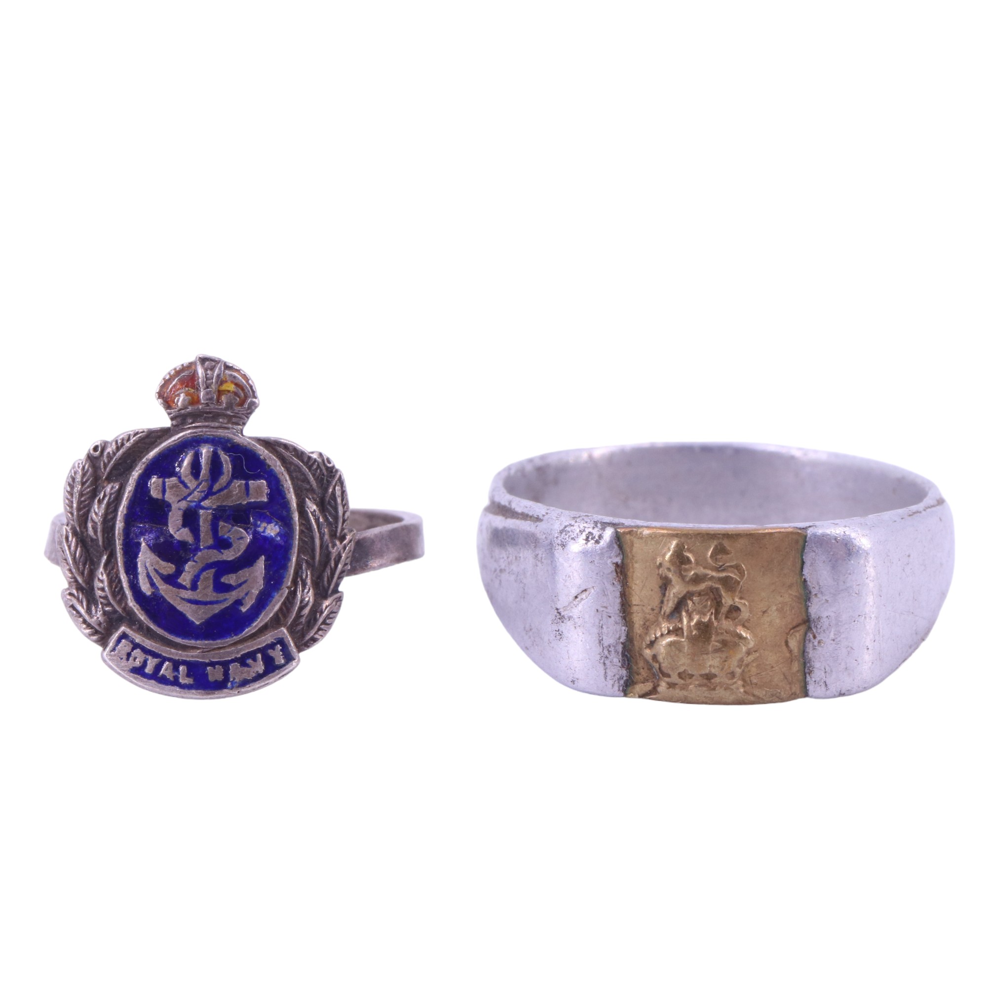 A Second World War Royal Navy / WRNS enamelled finger ring together ...