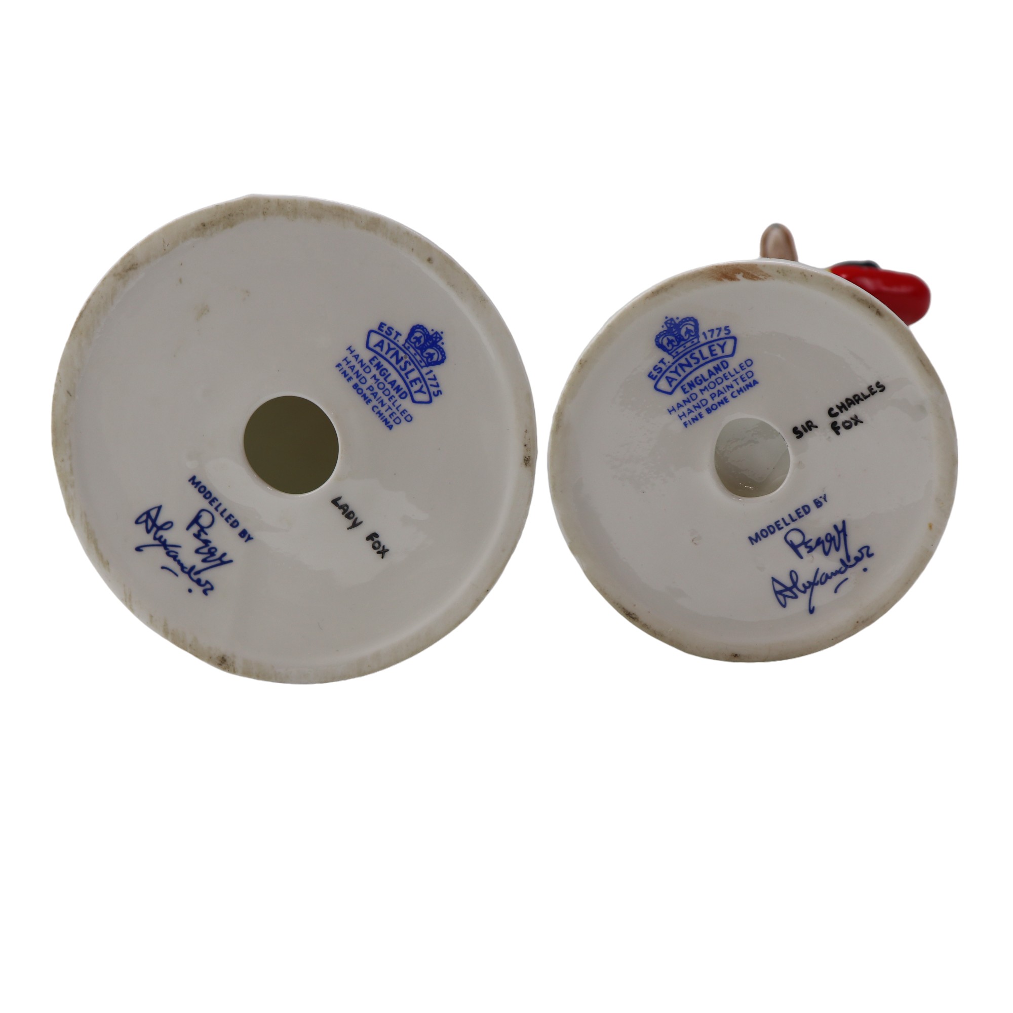 Two Aynsley hand-painted "Sir Charles Fox" and "Lady Fox" figurines ...
