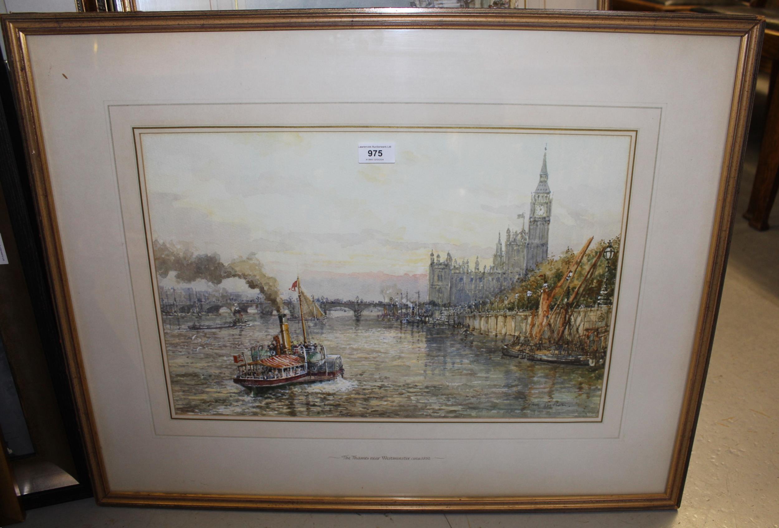 John Sutton, watercolour, ' The Thames near Westminster ', signed ...