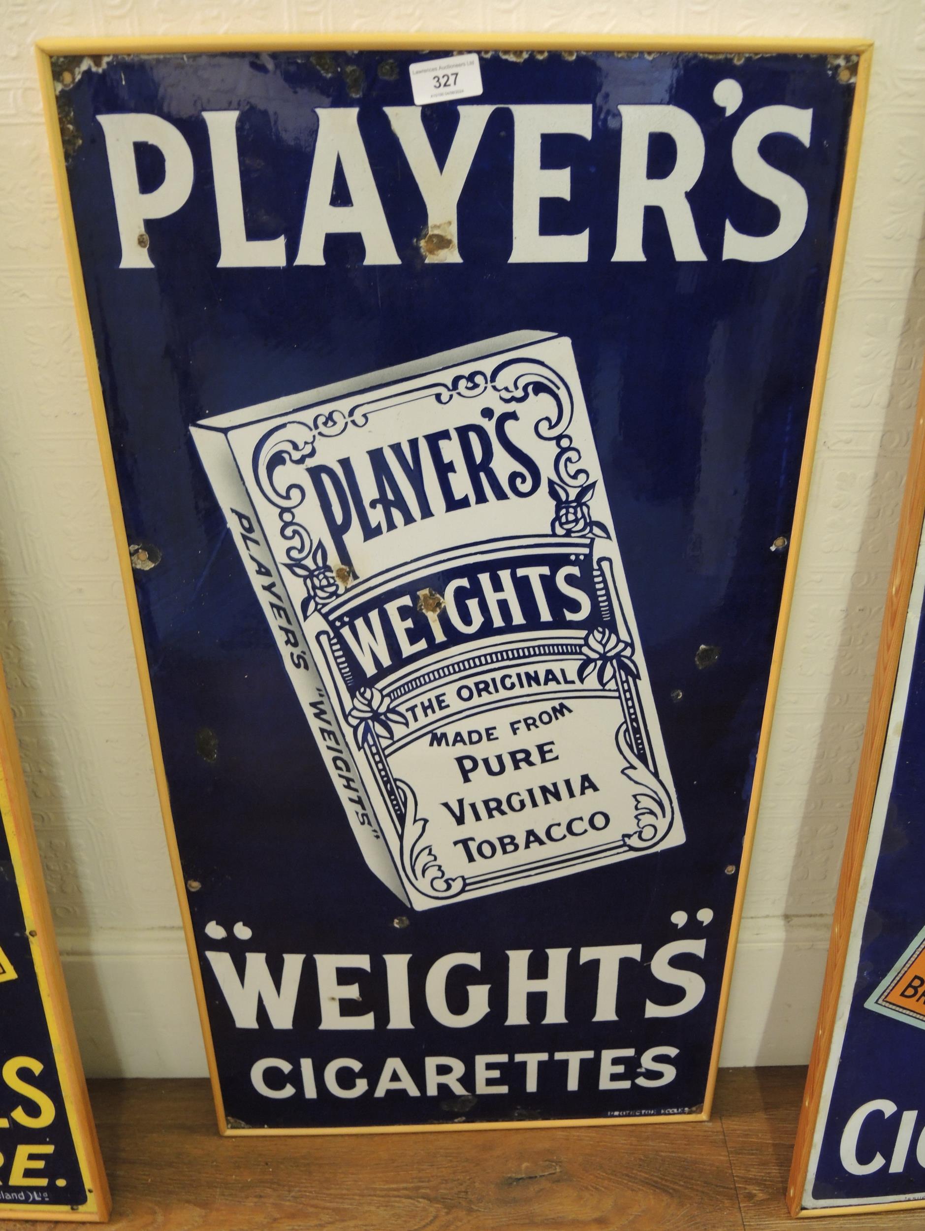 Original enamel sign for Players Weights cigarettes, 91 x 45cm, framed ...