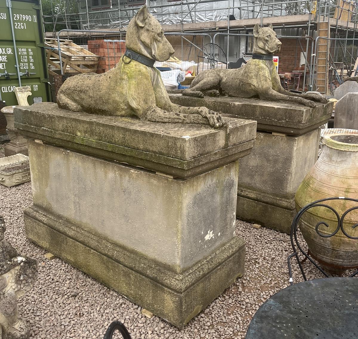 Impressive pair of stone Kingsale Hounds on plinths. These Great Danes ...