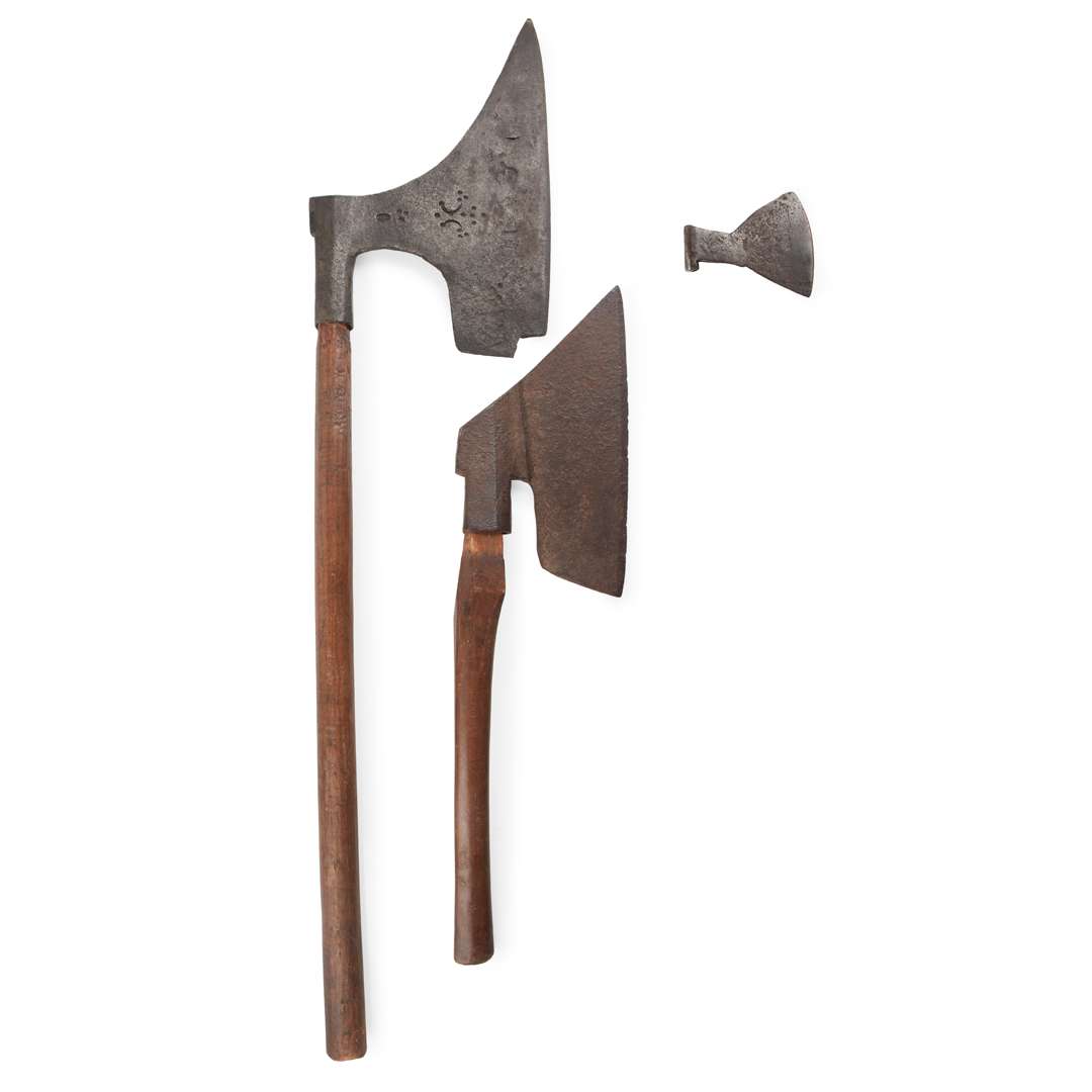 TWO CAST IRON EXECUTIONER STYLE AXES 18TH CENTURY probably German or ...