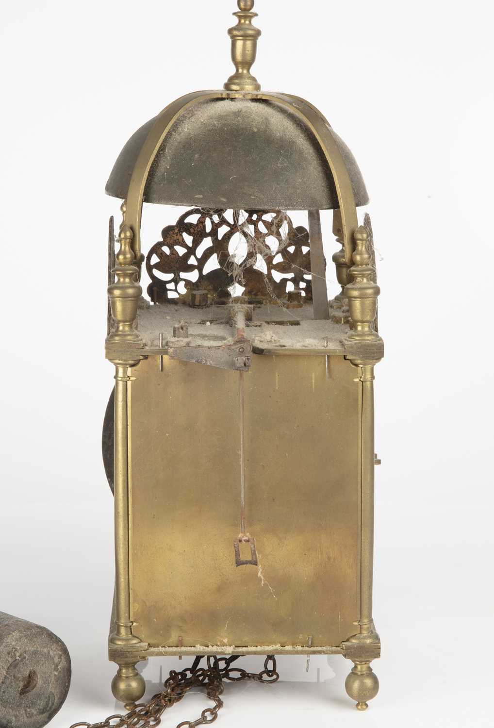 A 17th century brass lantern clock, the Roman chapter ring with ...