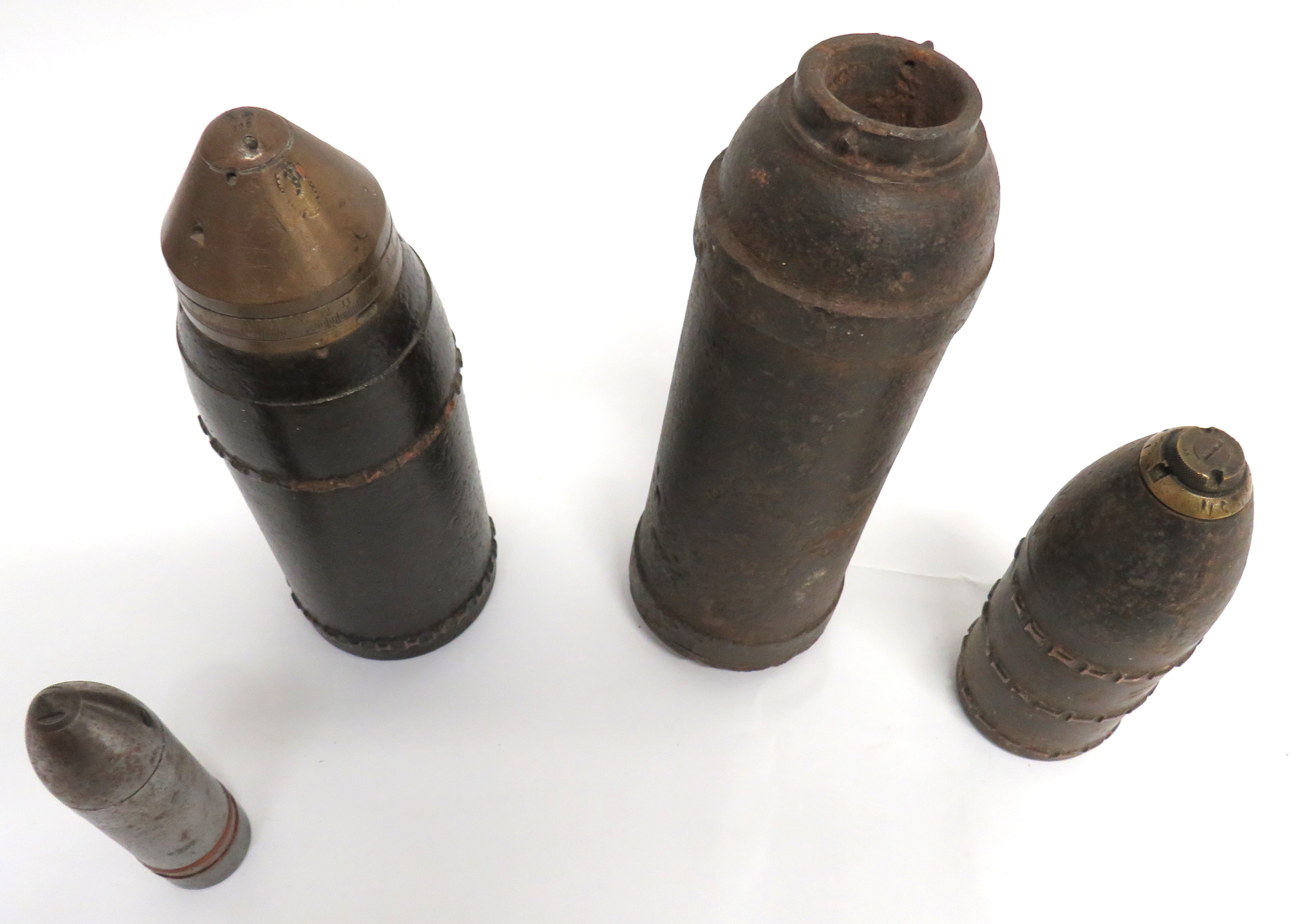 4 x Various WW1 Period Inert German Shell Heads including steel head ...