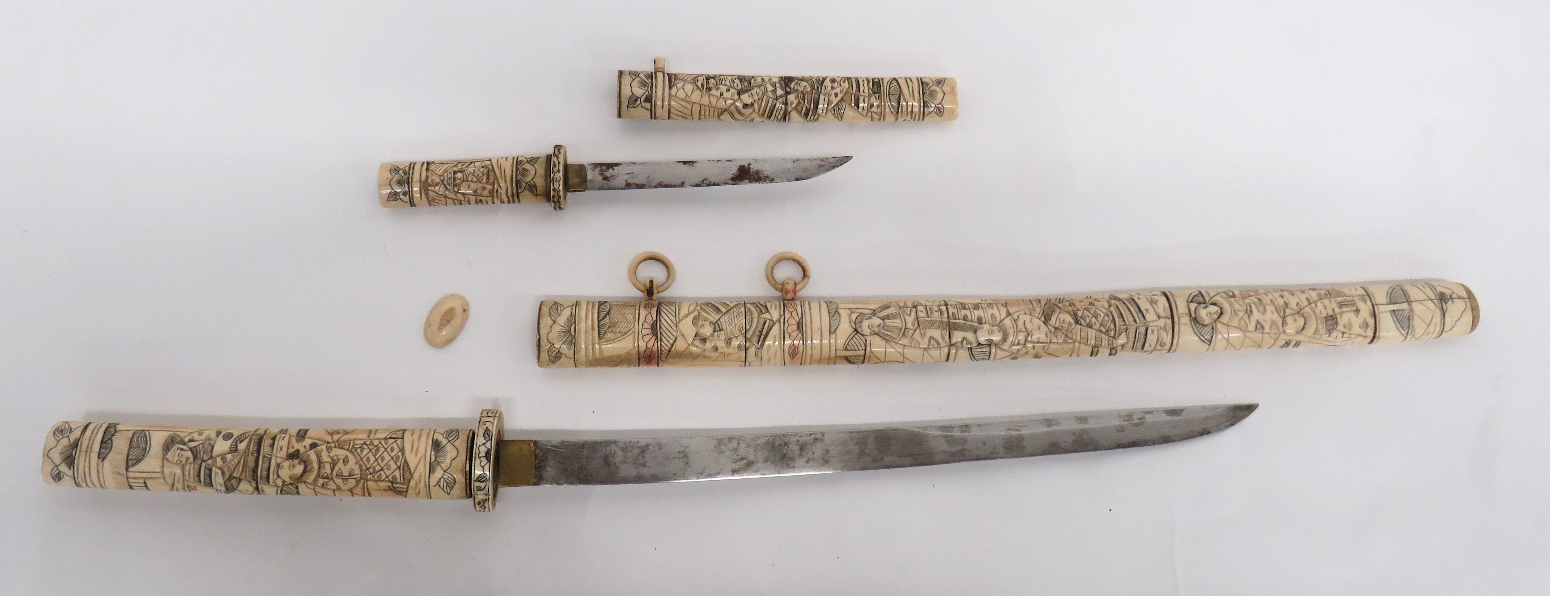 Late 19th Century Japanese Carved Bone Decorated Sword 16 1/2 inch ...