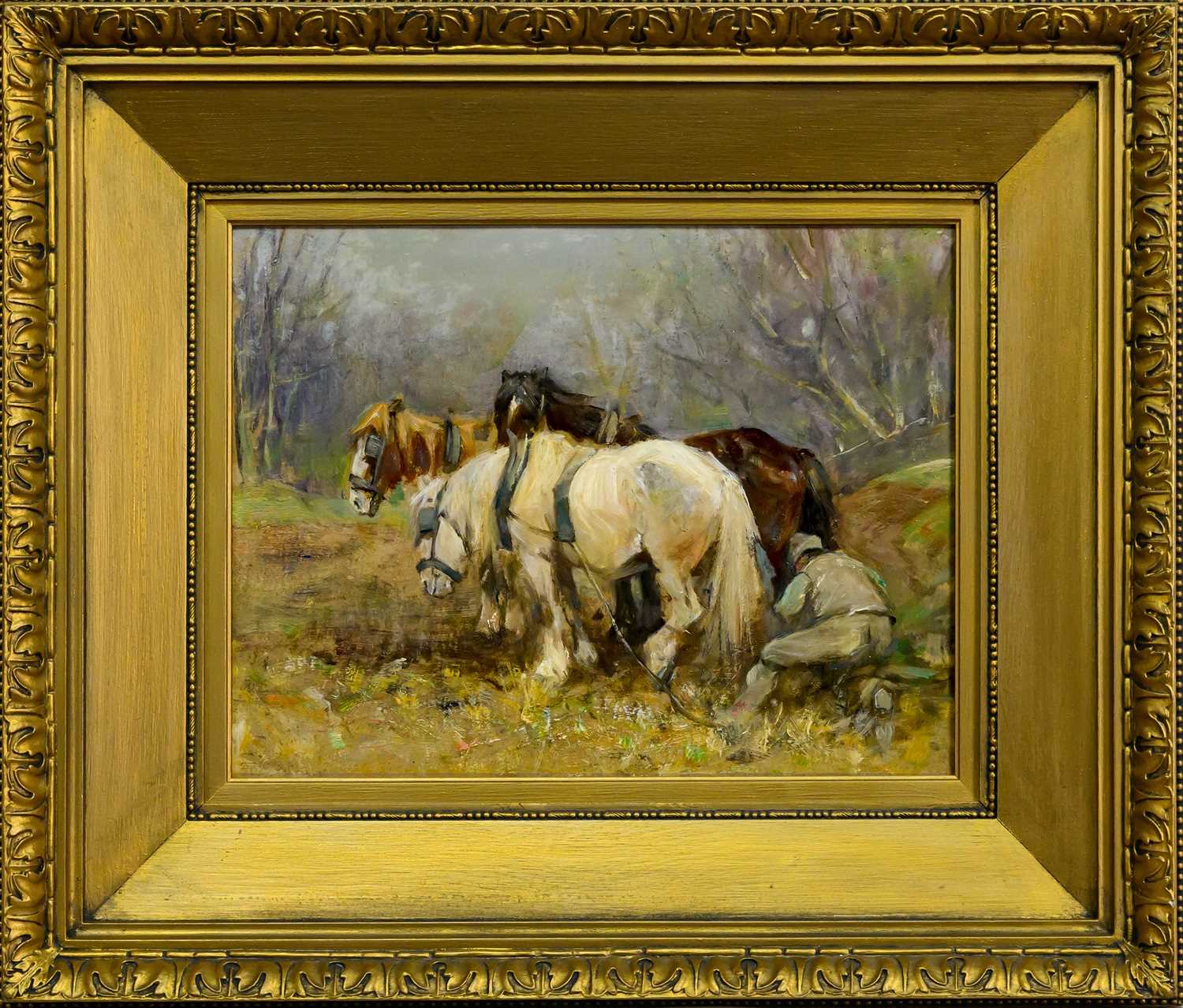 GEORGE SMITH RSA (SCOTTISH 1870 -1934), HORSES IN A LANDSCAPE oil on ...