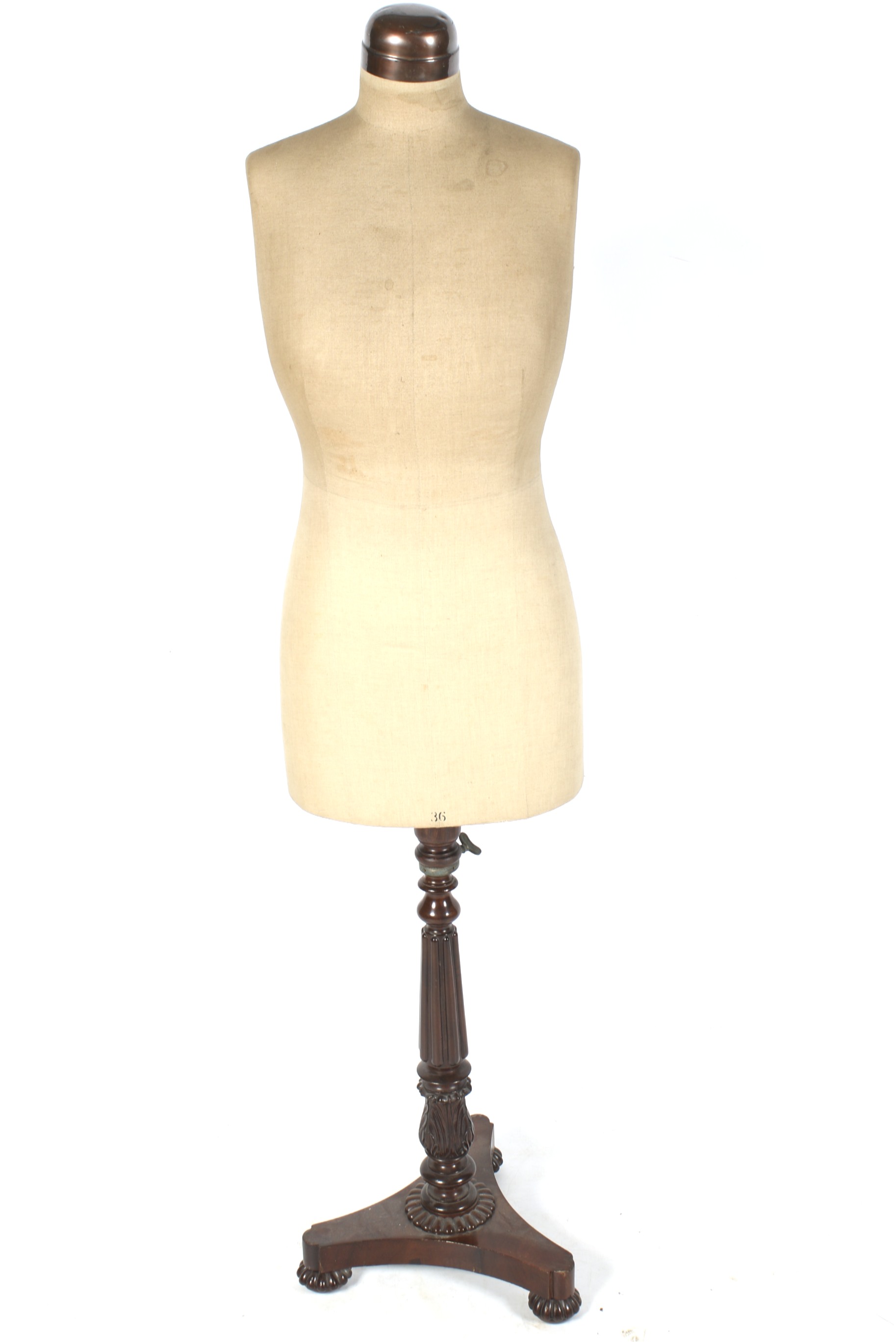 A 20th century dressmakers mannequin. The body stamped '36', mounted on ...