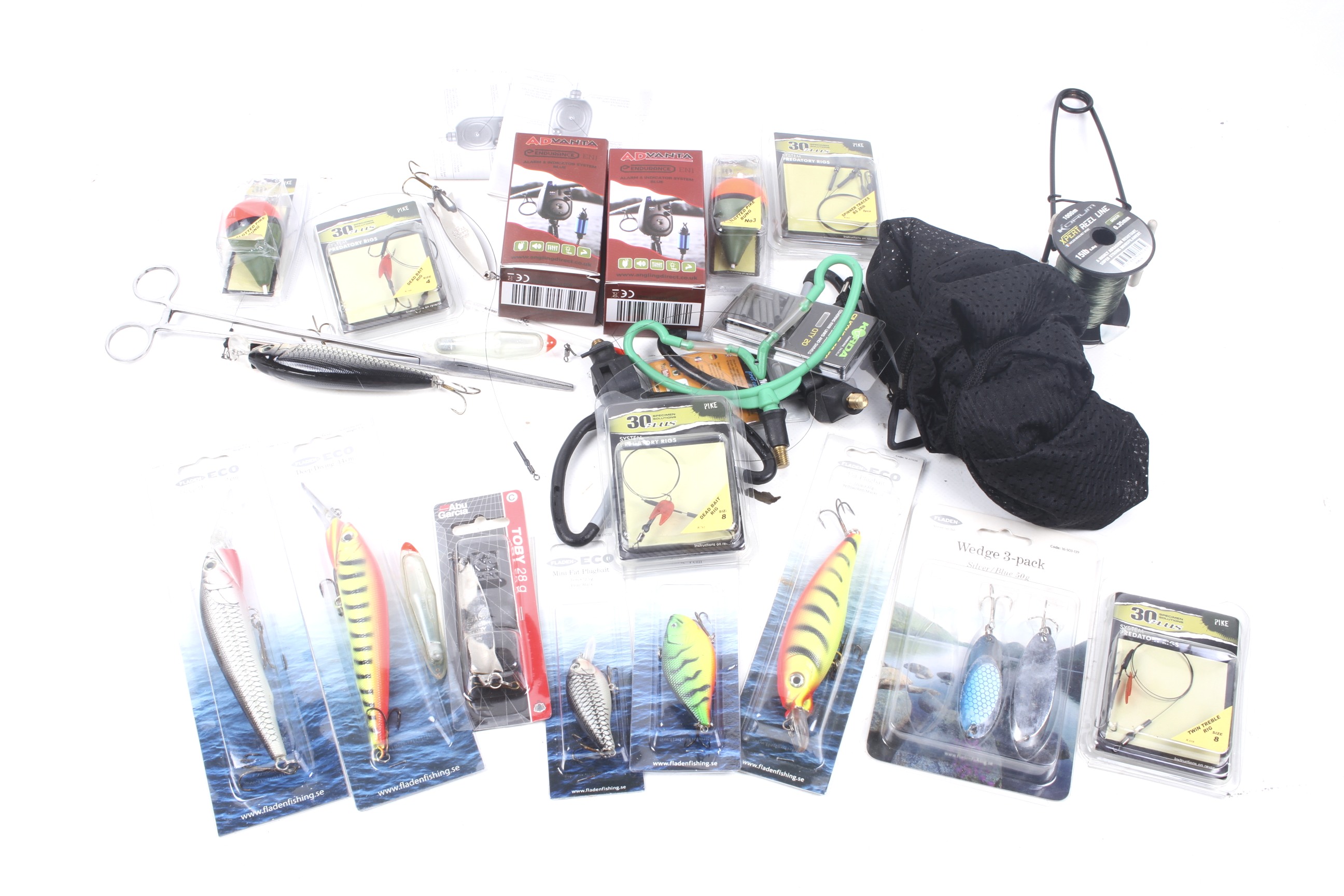 An assortment of fishing paraphernalia. Including pike fishing tackle ...