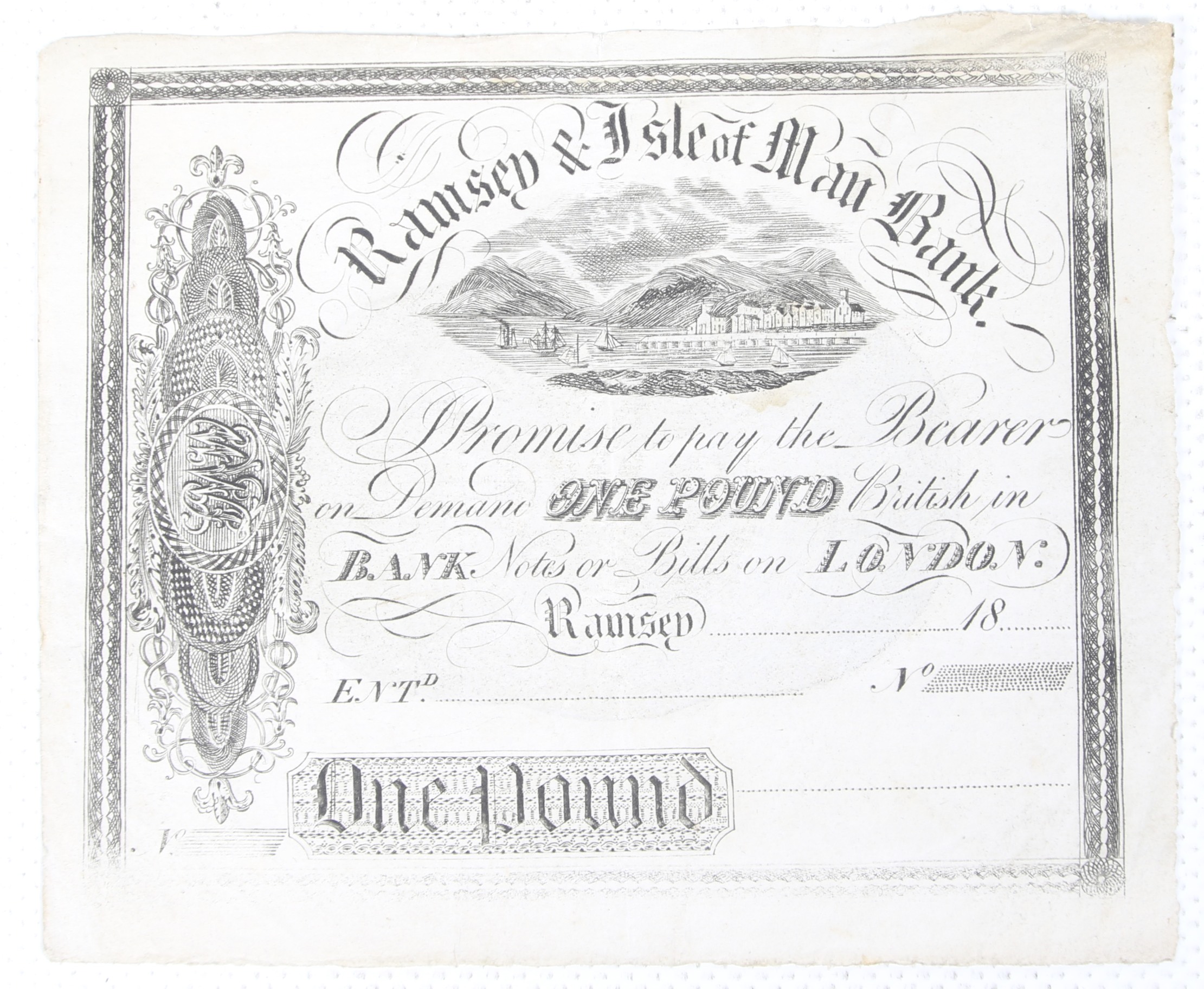 Ramsey & Isle of Man one pound bank note. 1840 unissued