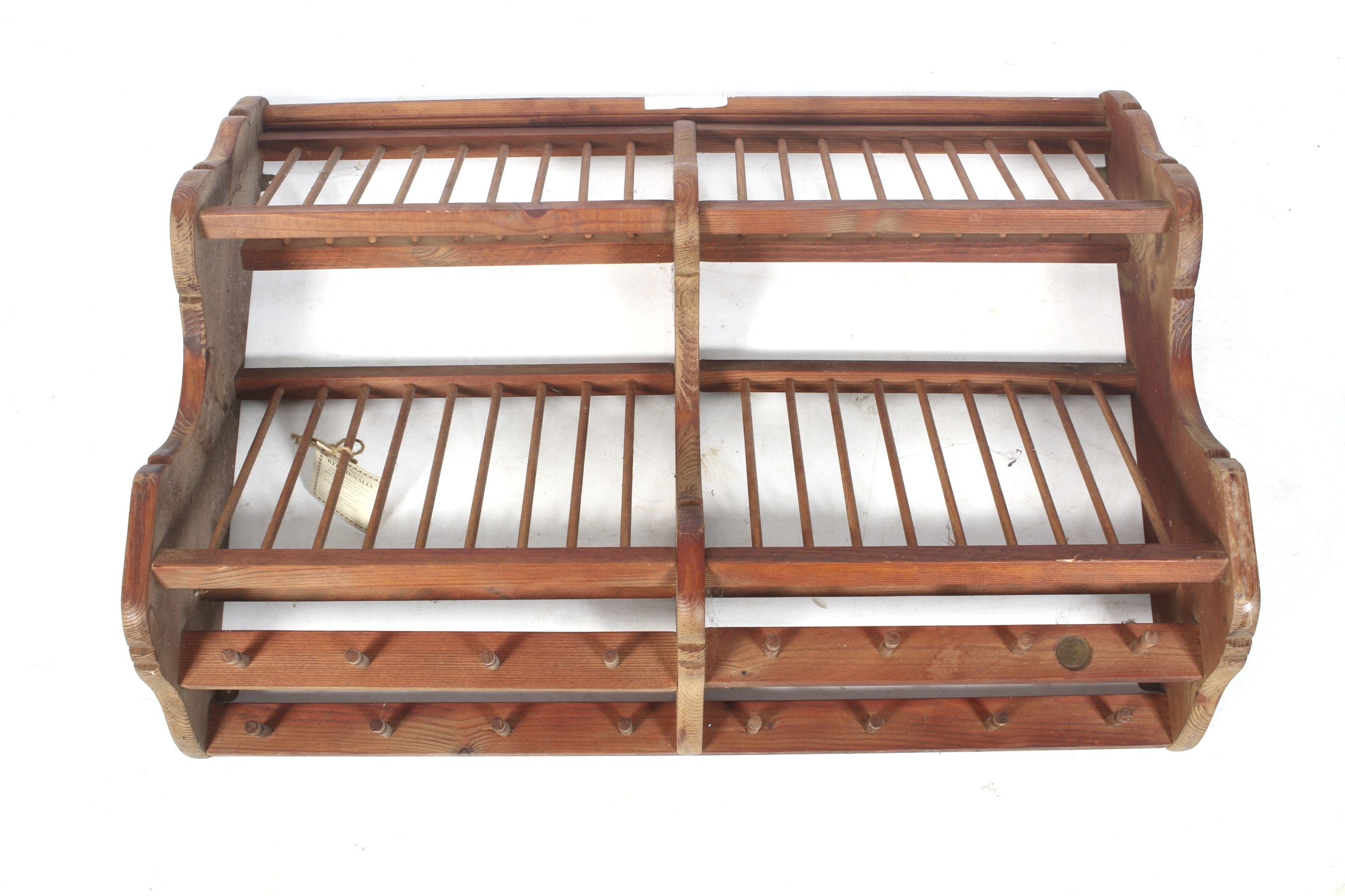 A locally made Penny Pine Co. 'Selworthy' plate and mug rack. L96cm x ...