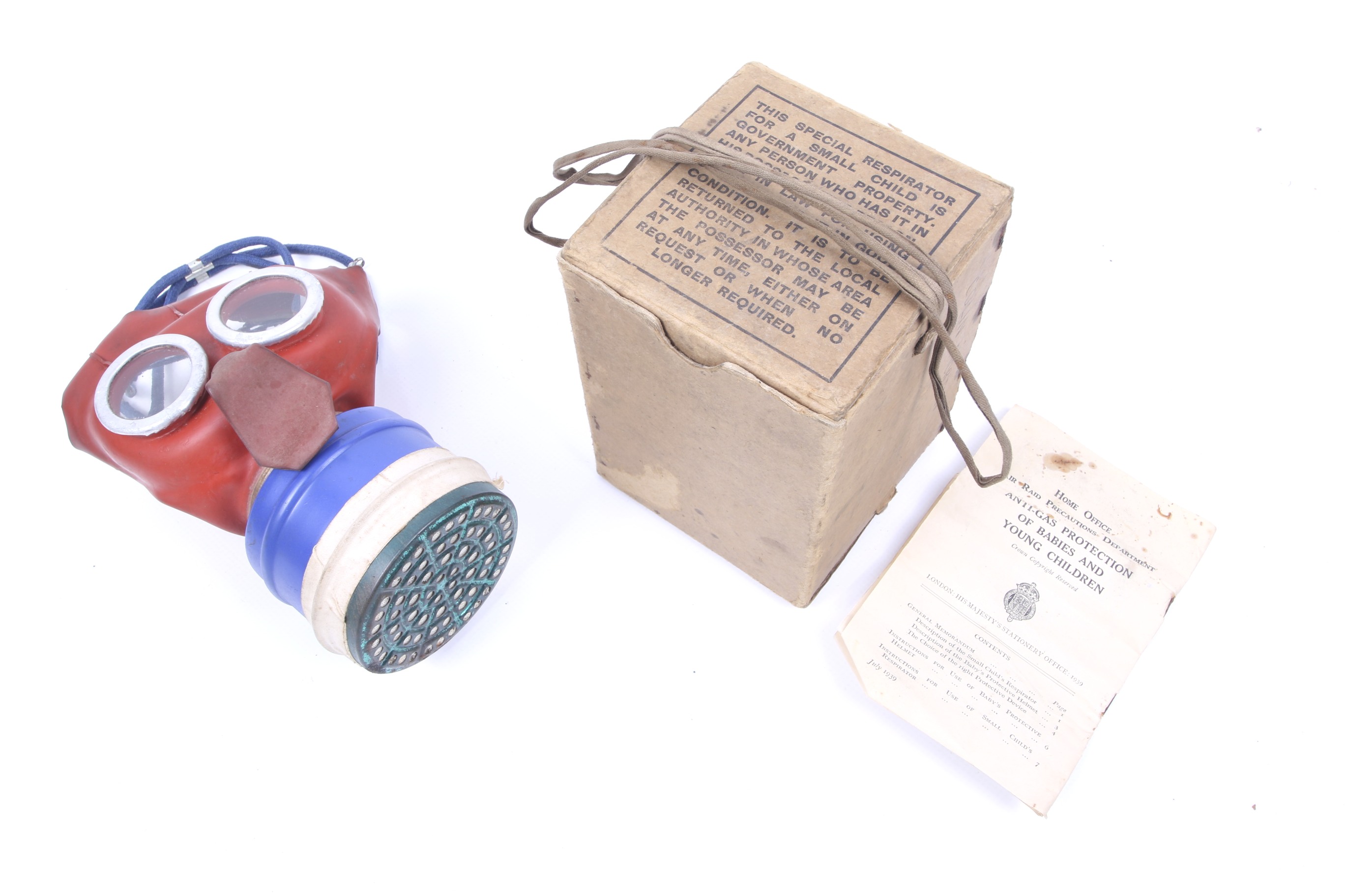 A British WWII child's 'Mickey Mouse' gas mask, dated 1940, in original ...